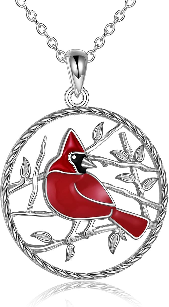 Cardinal Necklace Sterling Silver Red Bird Memorial Gift for Women ...