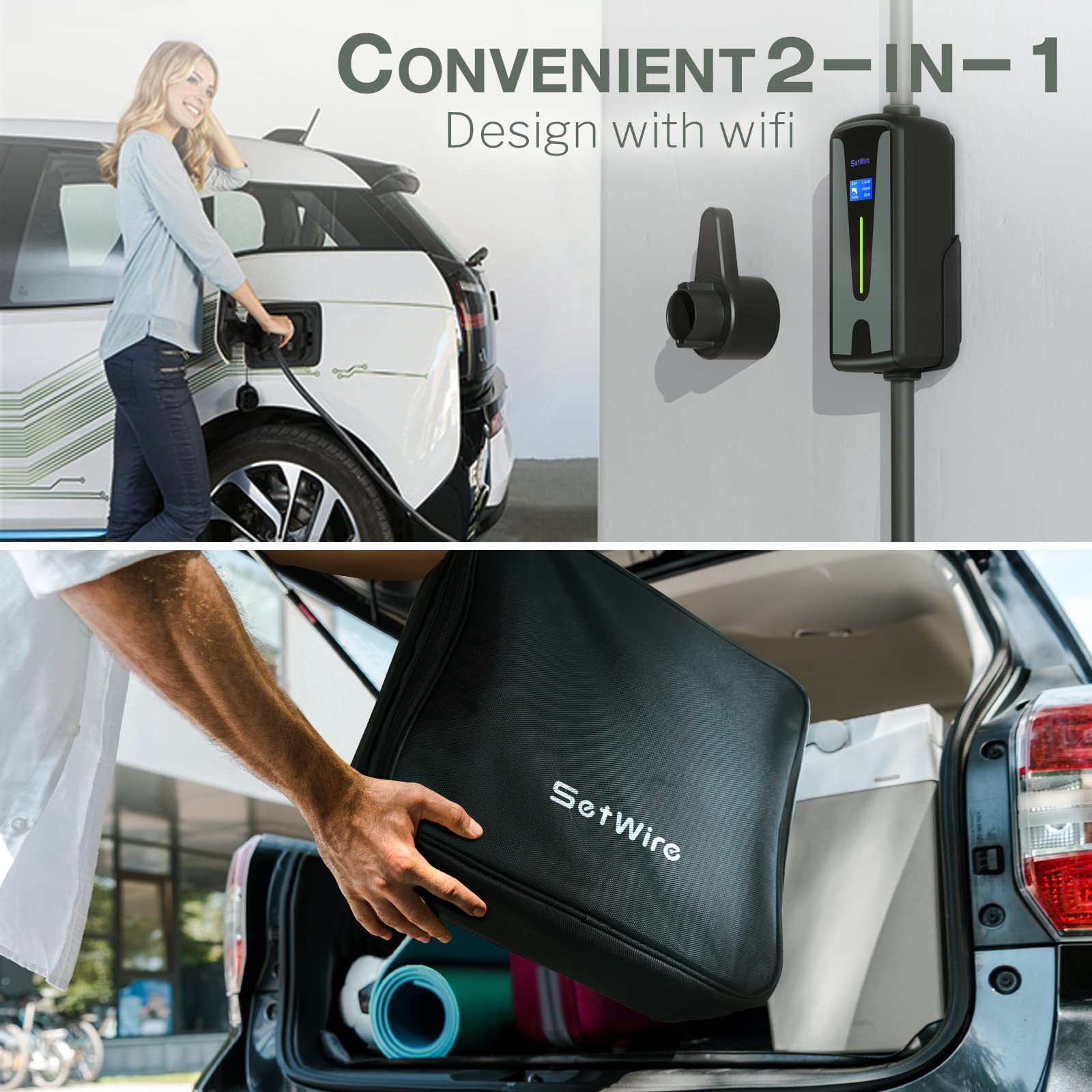 Mua SetWire Level 2 EV Charger, 40 Amp Smart WiFi, 2 in 1 Wall Mount ...
