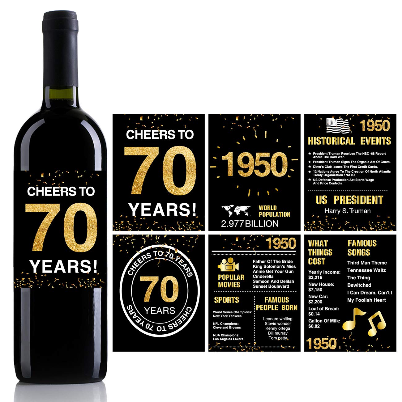 Buy 70th Birthday Anniversary Wine Bottle Labels or Stickers Present ...