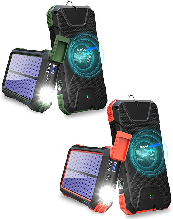 Amazon.com: Two Packs-20,000mAh Solar Charger Power Bank, Wireless ...