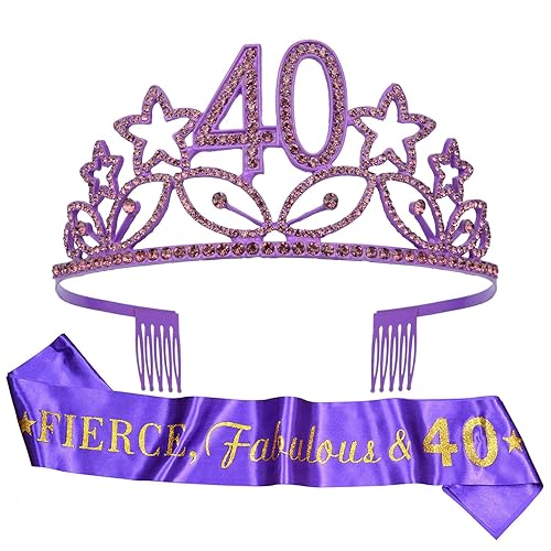 40th Birthday Sash and Tiara for Women - Fabulous Glitter Sash + Stars ...