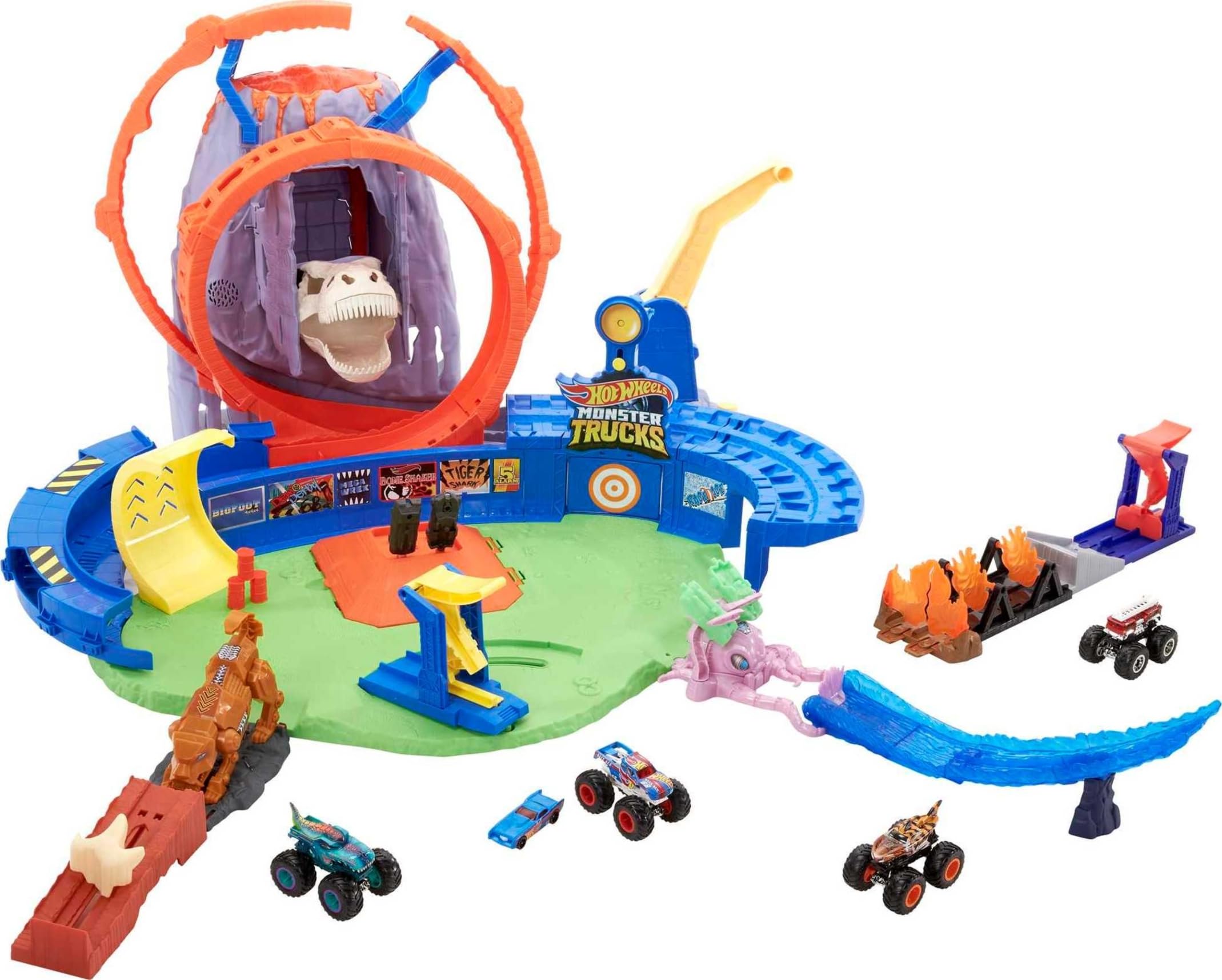Mua Hot Wheels Monster Trucks T-Rex Volcano Playset with 1:64 Scale ...