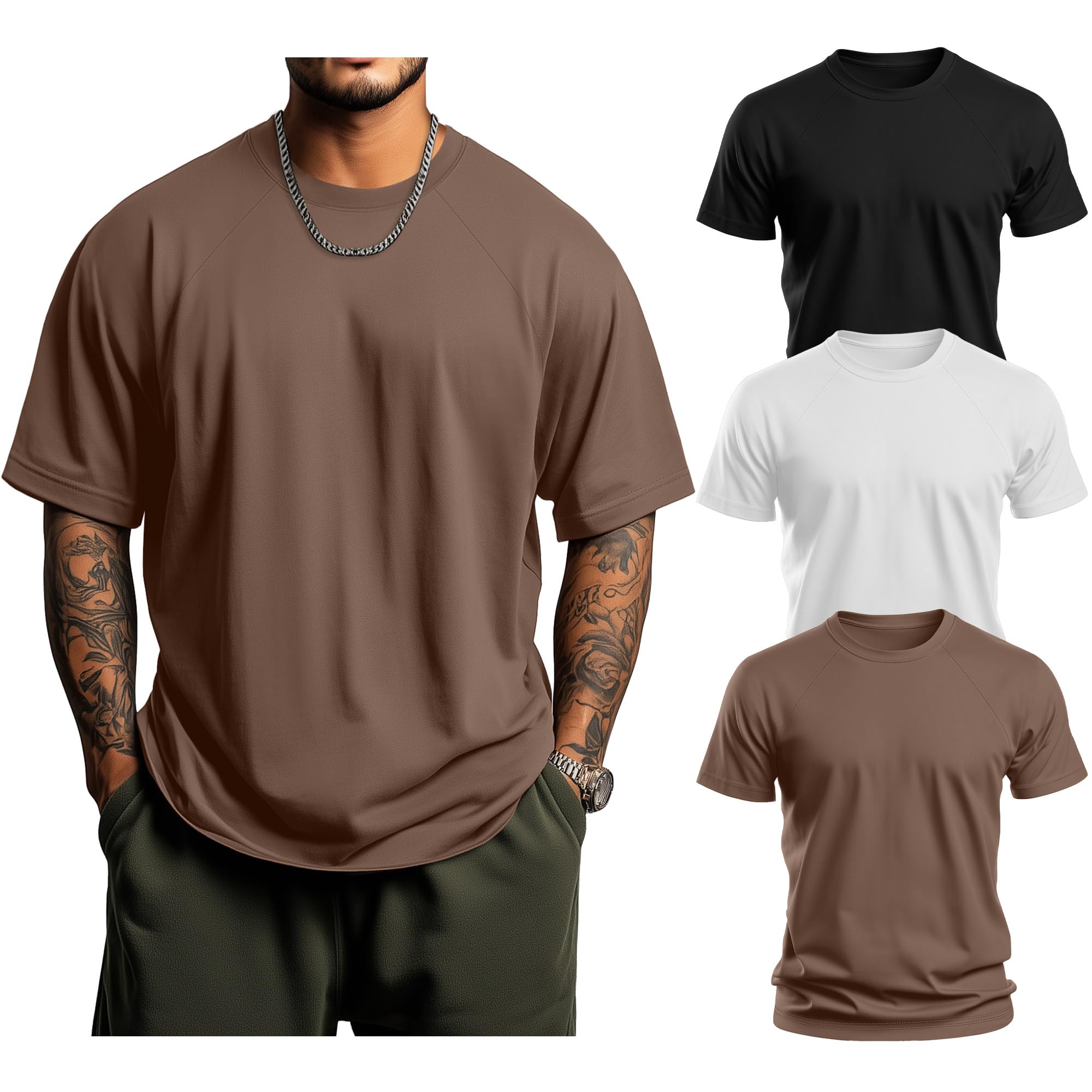 Huukeay 3 Pack Men's Big & Tall Short Sleeve Shirts, Cotton Plus Size ...