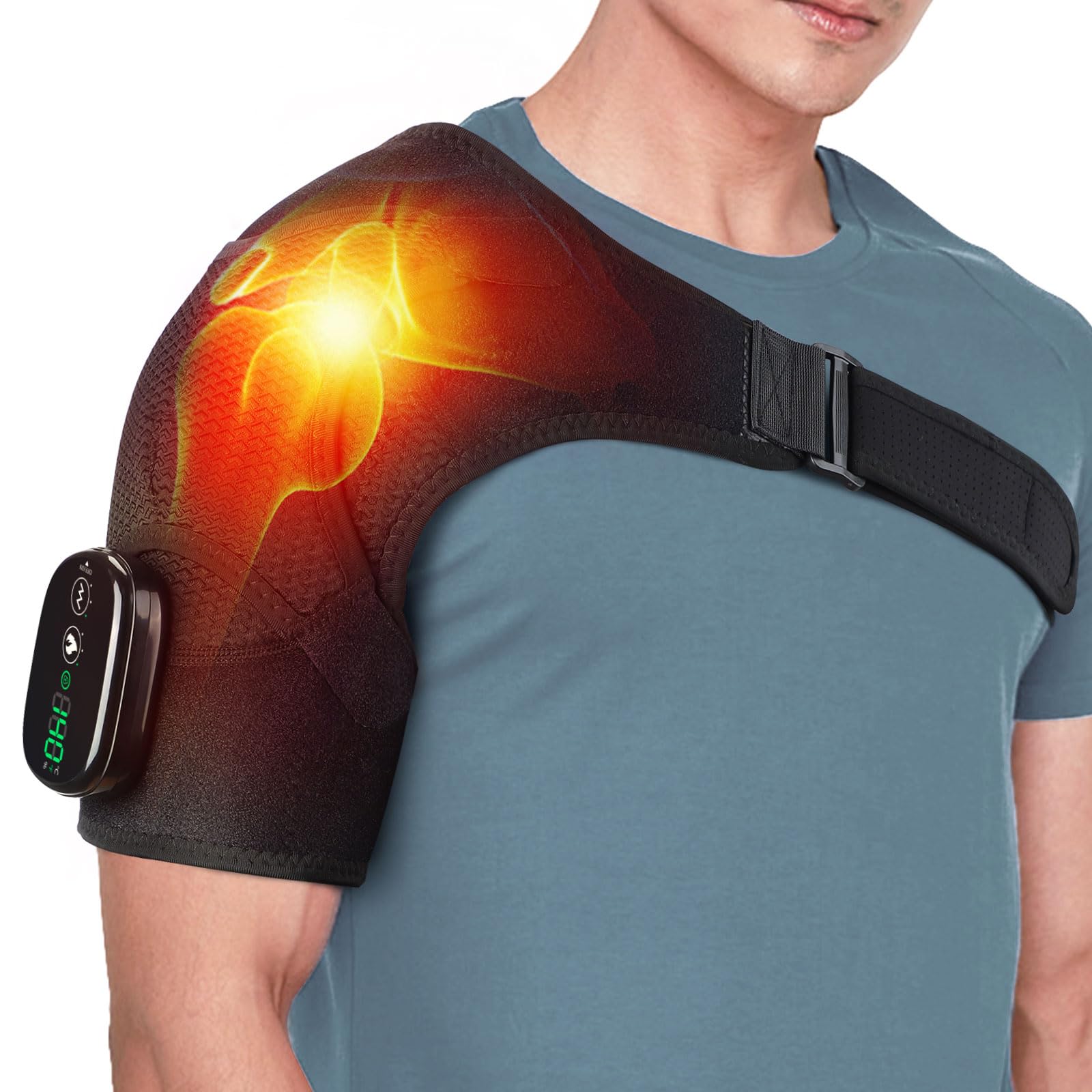 Cordless Heating Massage Shoulder Brace Heated Shoulder Wrap Vibration ...