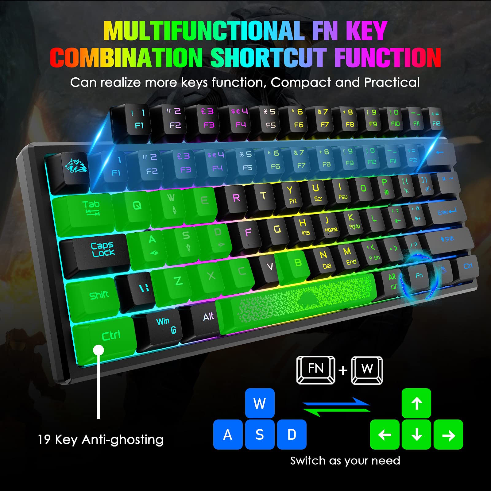 Mua K61 60% Gaming Keyboard Mini Portable with Rainbow RGB Backlit ...