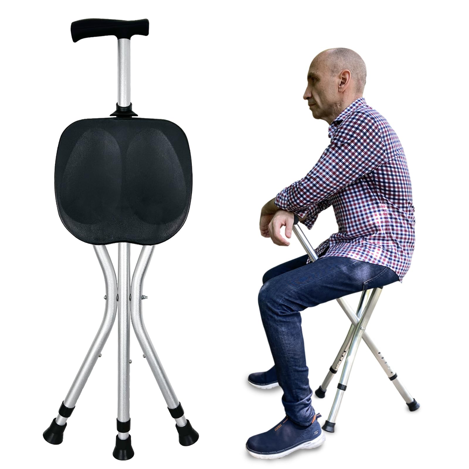 Honmido Portable Adjustable Folding Walking Cane with Seat Allows ...