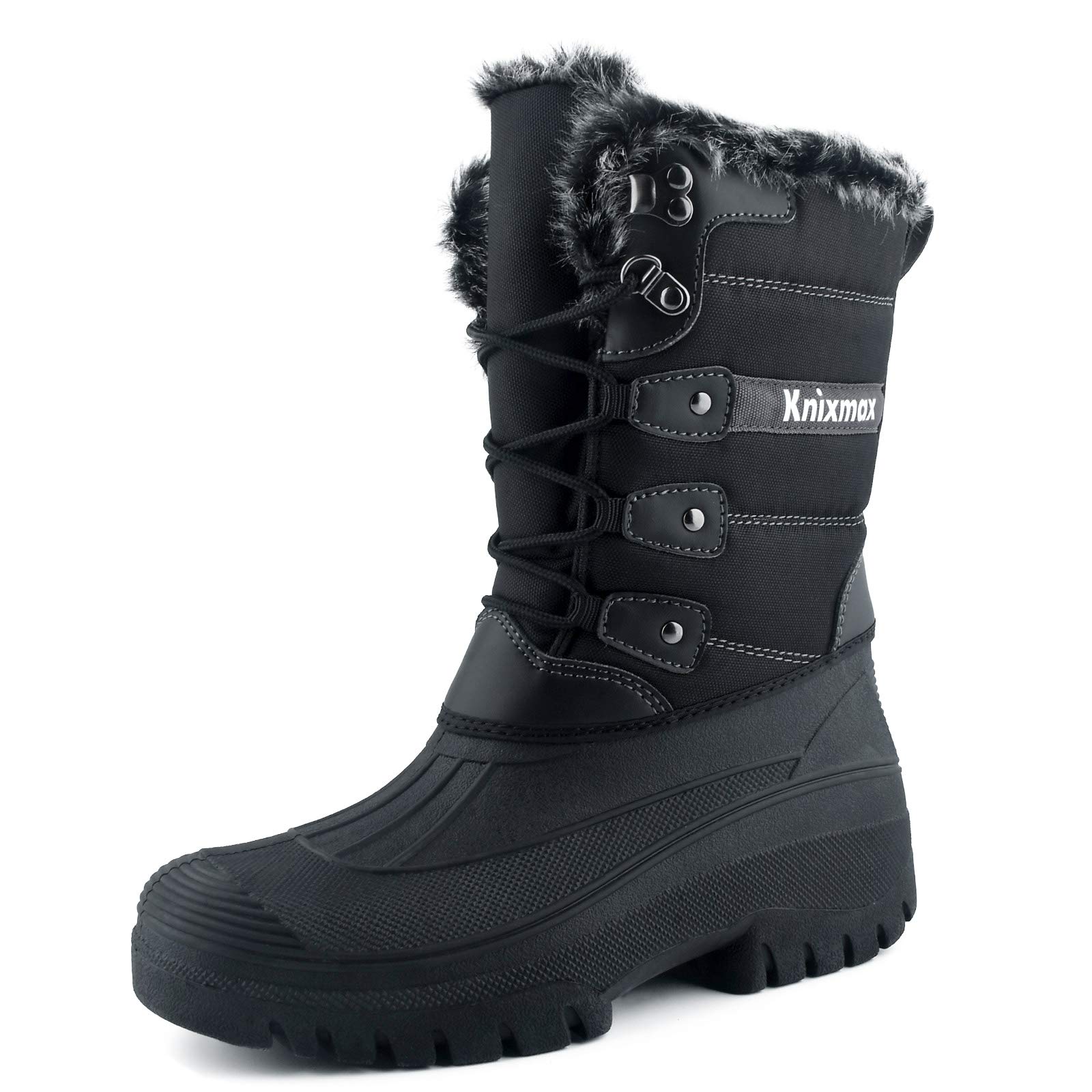 Knixmax Women's Winter Snow Boots Waterproof Mid Calf Booties Fur Lined ...