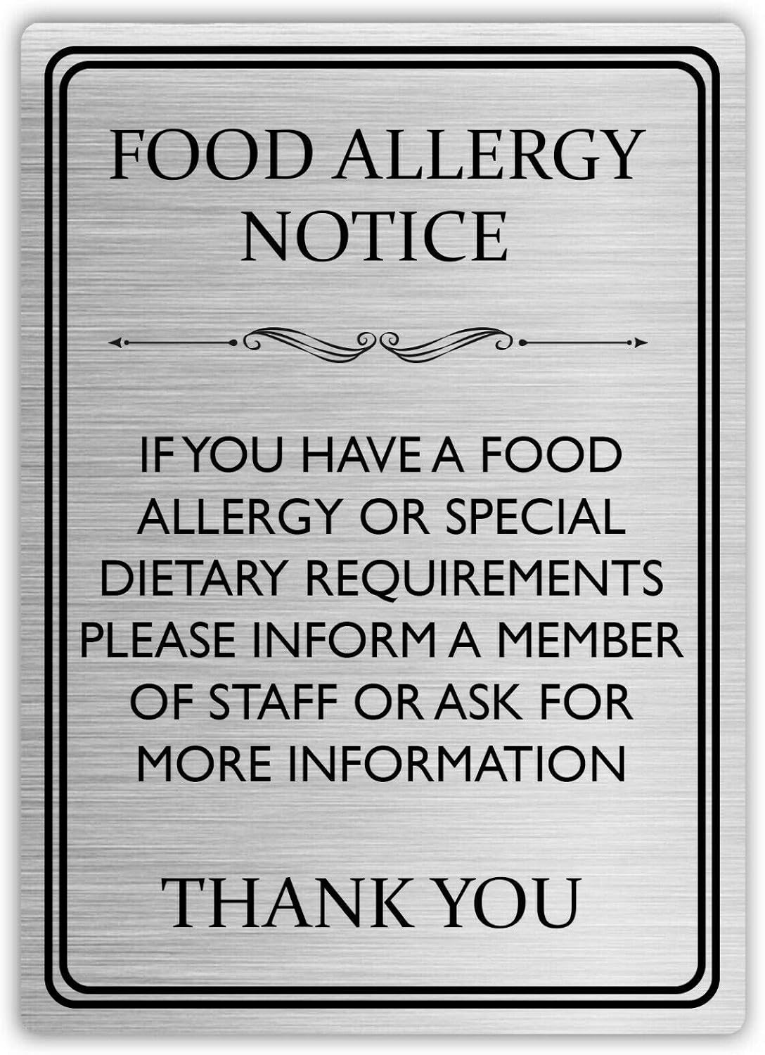 Food Allergy Notice - Brushed Silver – Small Sticky Pads | Printed ...