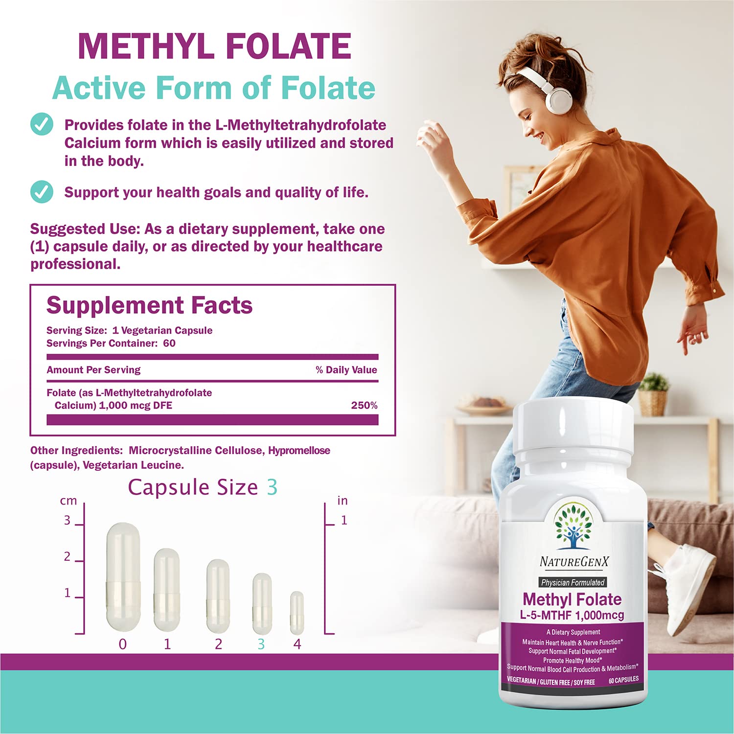 Mua NatureGenX Methylfolate MTHRF Supplement - 1000 mcg Bioactive Vitamin B9 (5-MTHF) - Supports ...