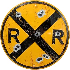 Amazon.com: Vintage Railroad Crossing Sign, Distressed 12 Inch Round ...