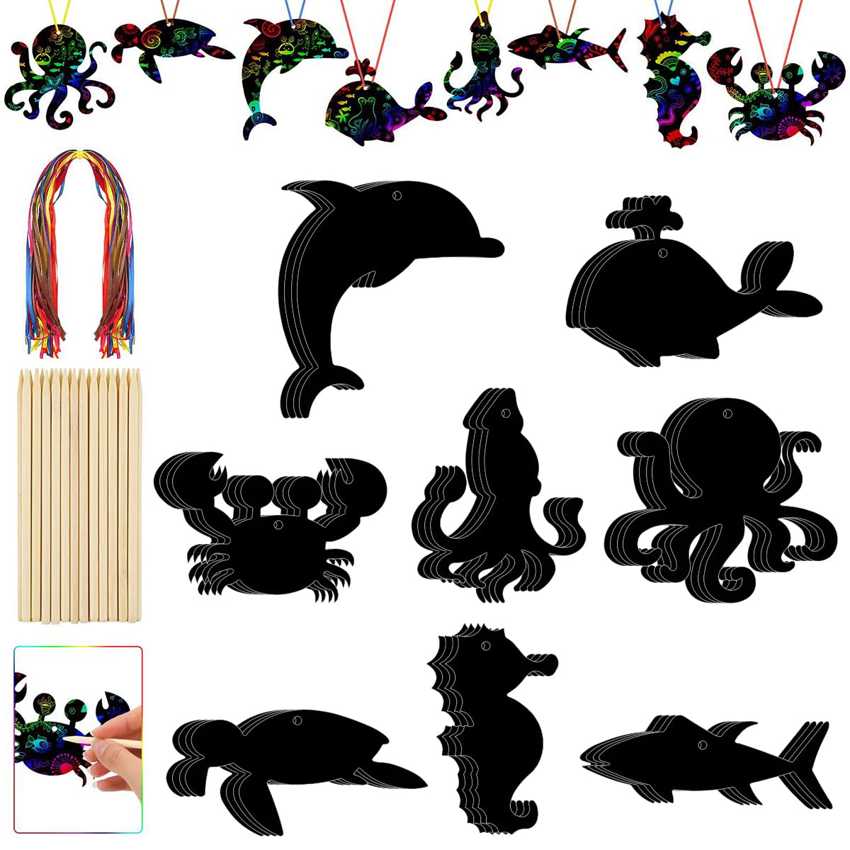 64Pcs Sea Animals Scratch Cards Sea World Theme Scratch Cards, Ocean ...