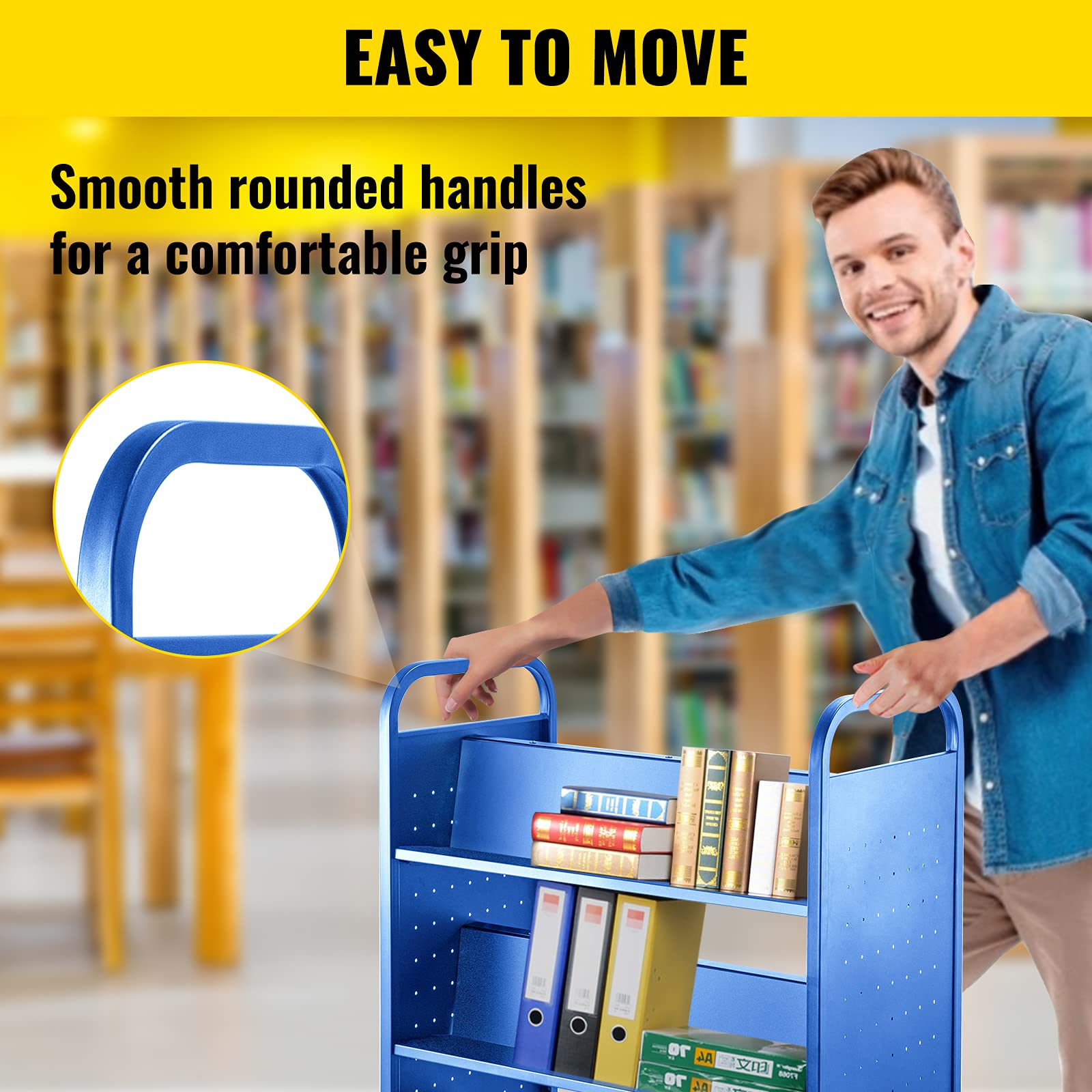 VEVOR Book Cart, Library Cart 6-Shelf, Rolling Library Book Cart Double ...