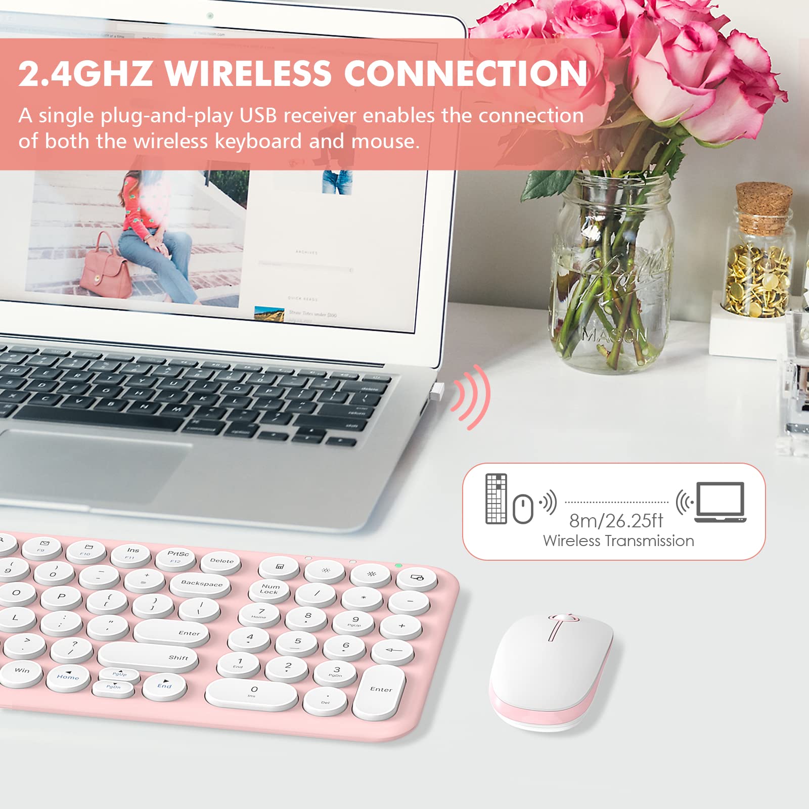 Mua Wireless Keyboard And Mouse Combo Xtremtec Cute Compact Keyboard Pink Retro Round Keycap