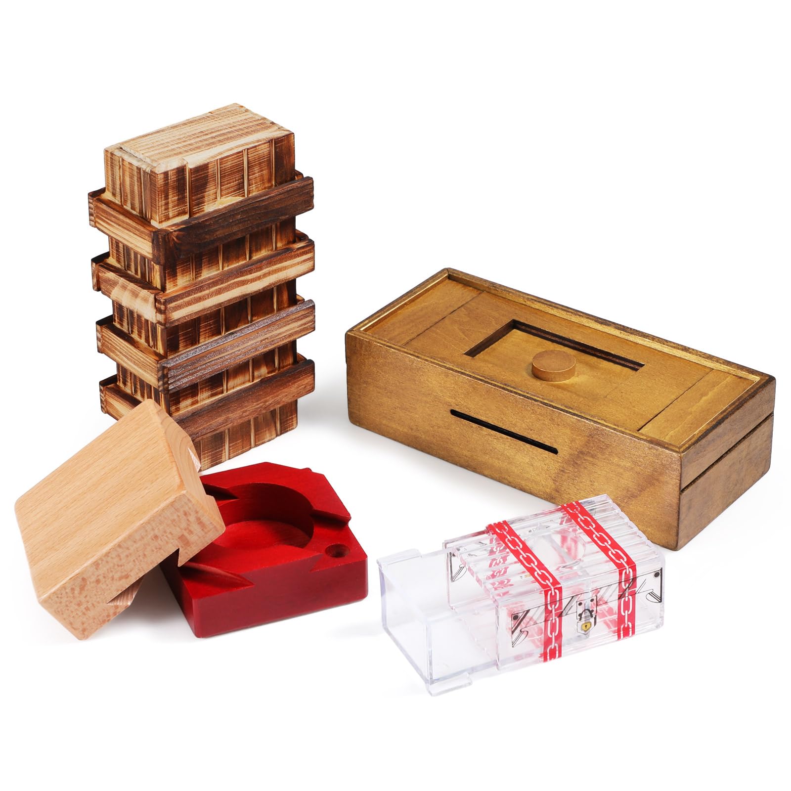 Zhanmai 4 Pieces Wooden Puzzle Boxes Gift Card Wooden Puzzle Boxes ...