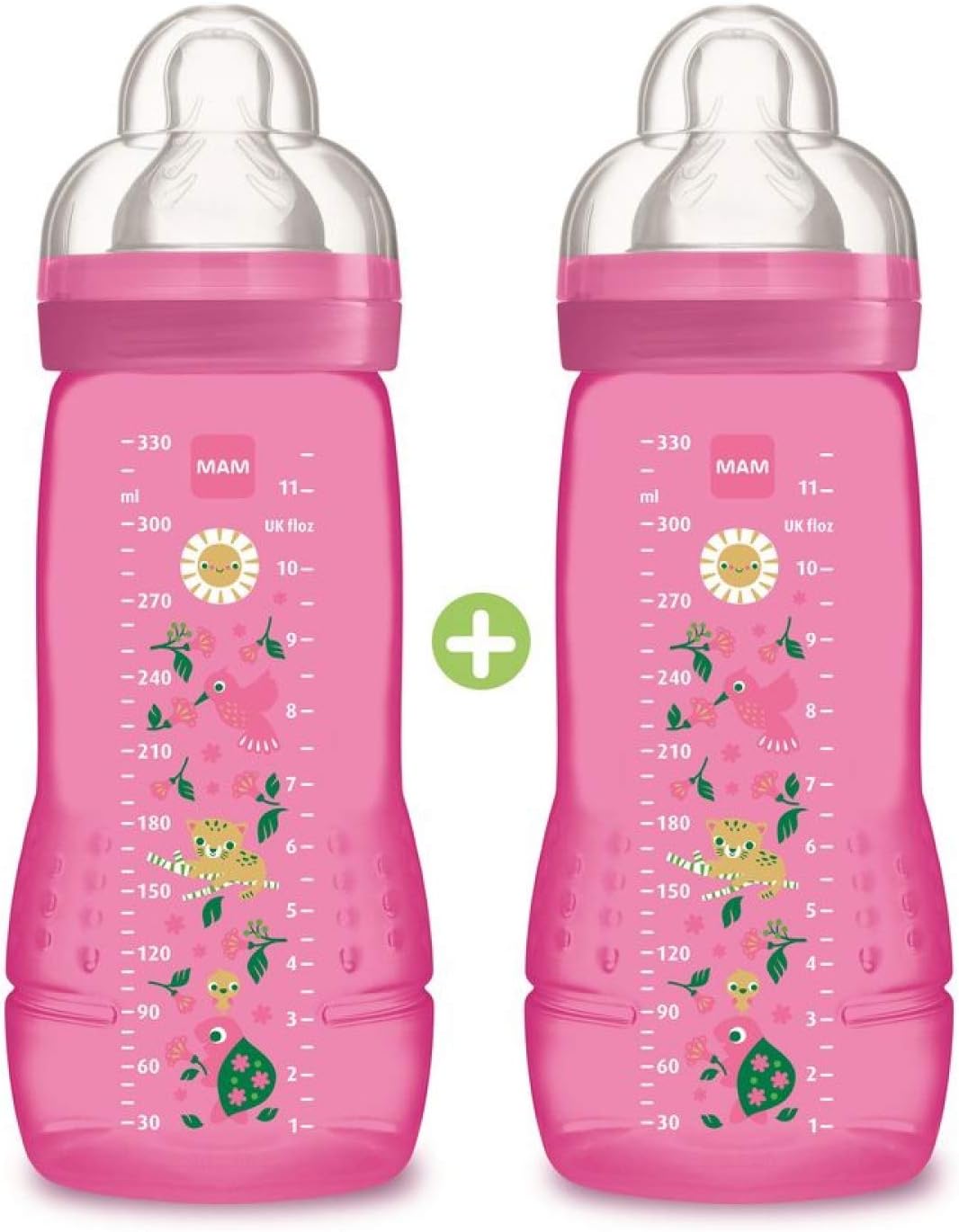 MAM Coloured 2nd Age 330ml Bottle 6 Months Debit Teat (Pack of 2 ...