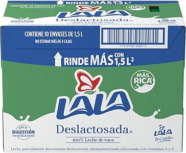 Lala Leche UHT Deslactosada Semi con Tapa, 1.5 L, 10 Piezas: Amazon.com ...