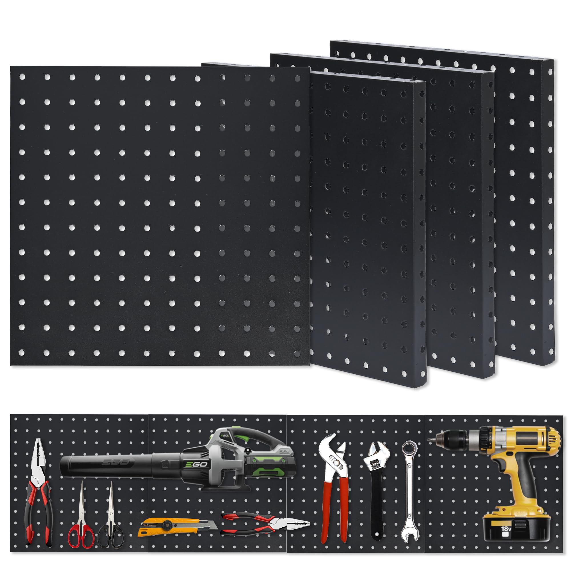 Qriocioa 4 Pack Metal Peg Board Black Pegboard Panels 12" X 12 ...