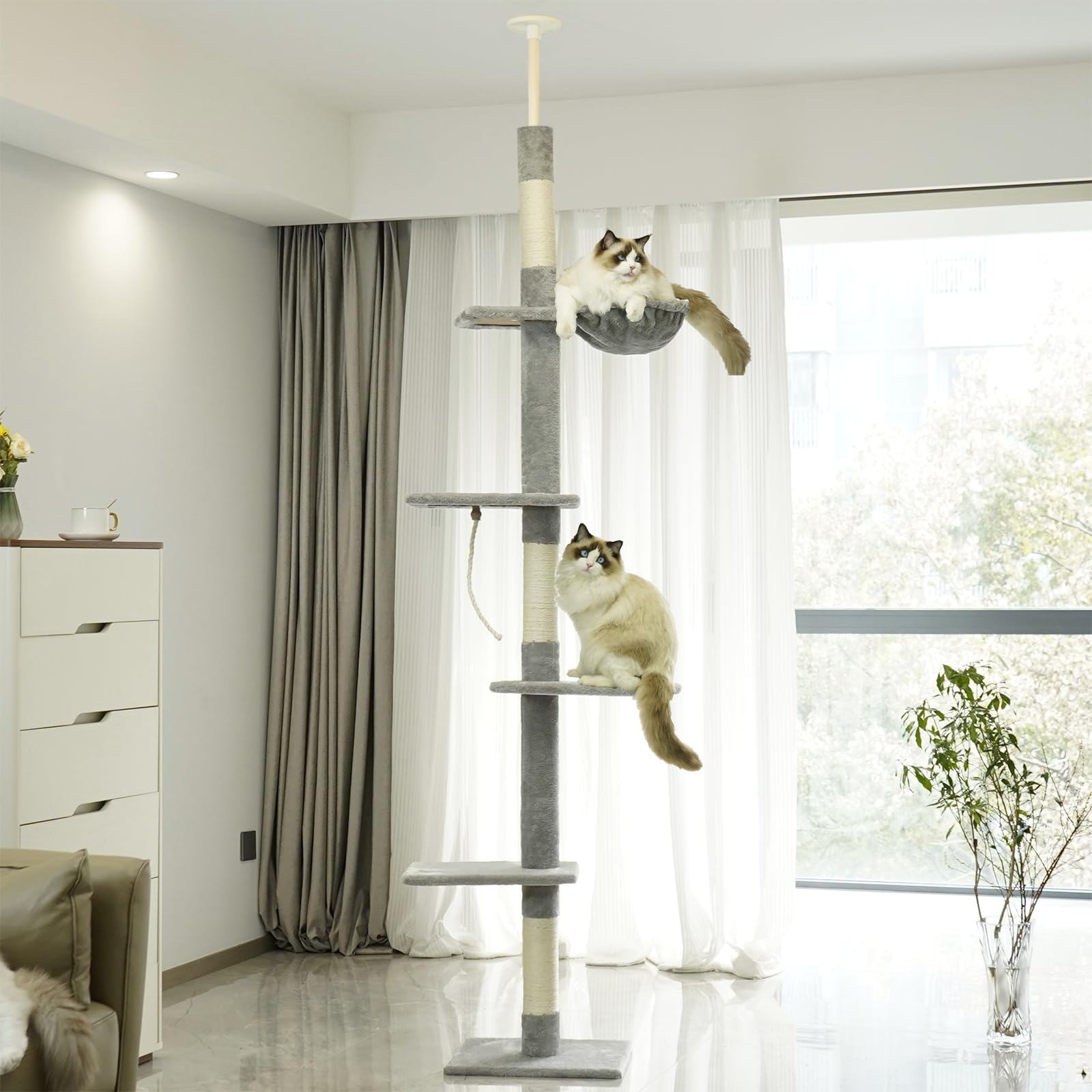 Floor to Ceiling Cat Tree, 5-Tier Height (86-109 inches) - Adjustable ...