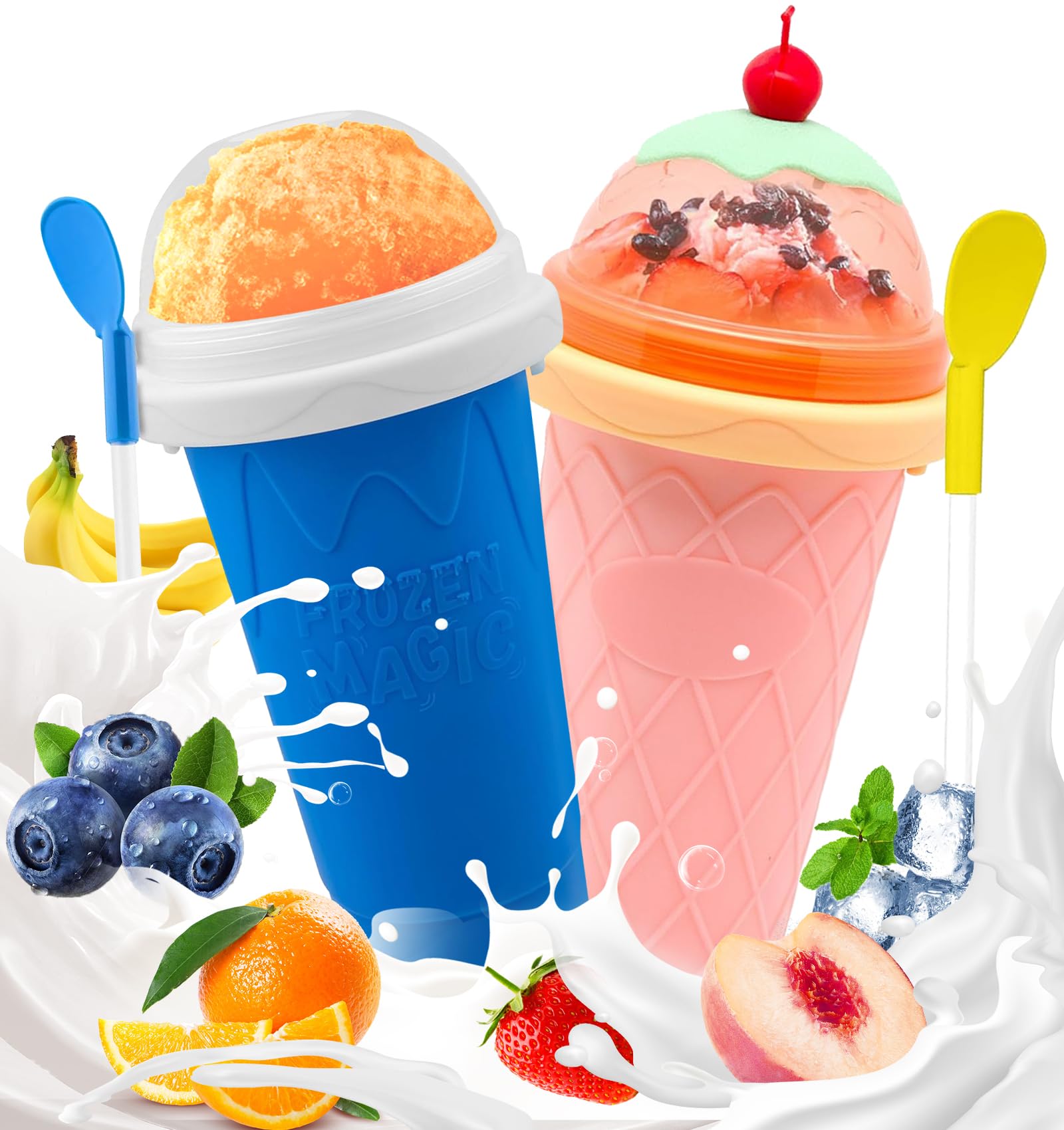 Slushie Cup, 2 Pack Slushy Maker Cups, DIY Magic Squeeze Cups for Juice ...