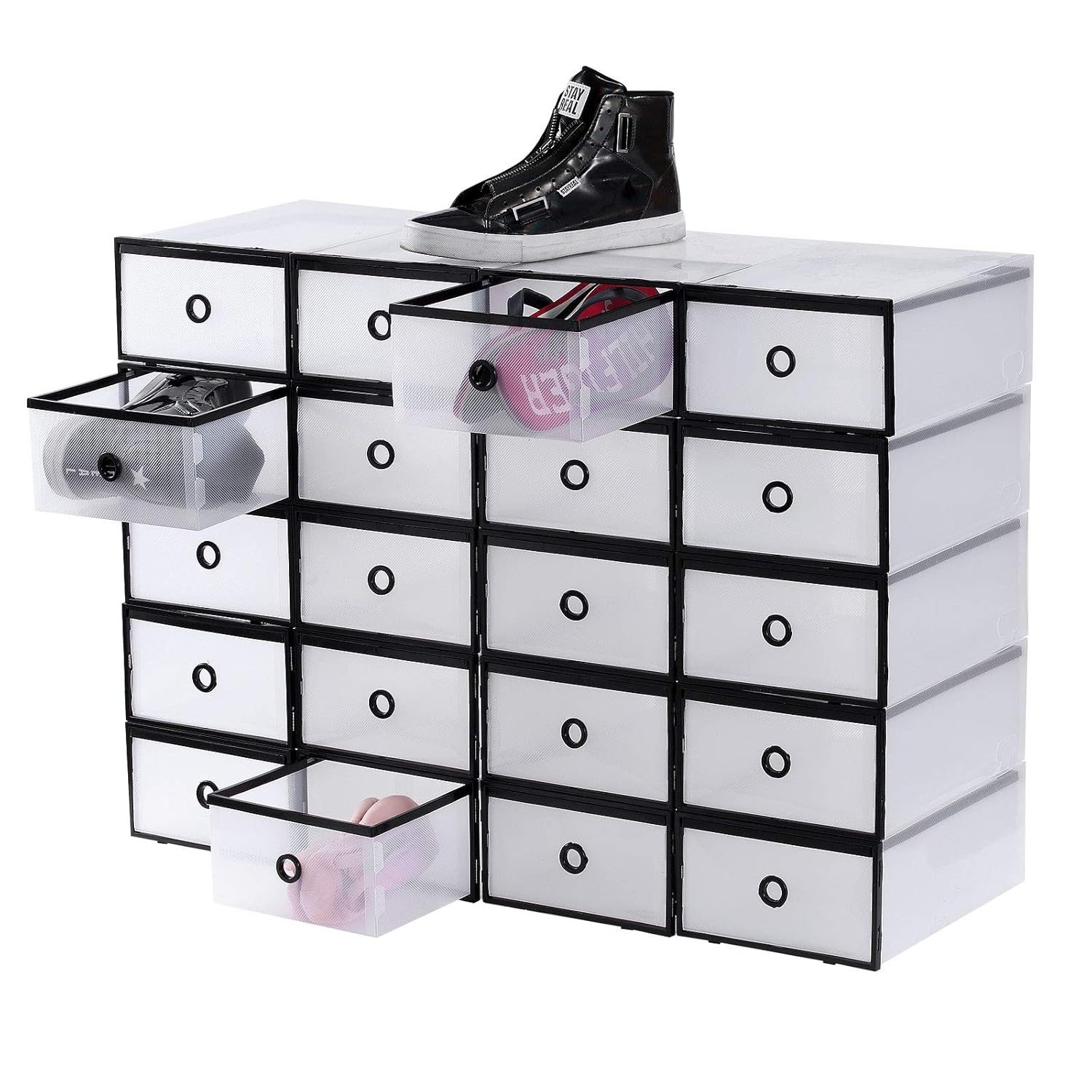 Voilamart 20 x Plastic Shoe Boxes Stackable Shoe Storage Box Clear Shoe ...