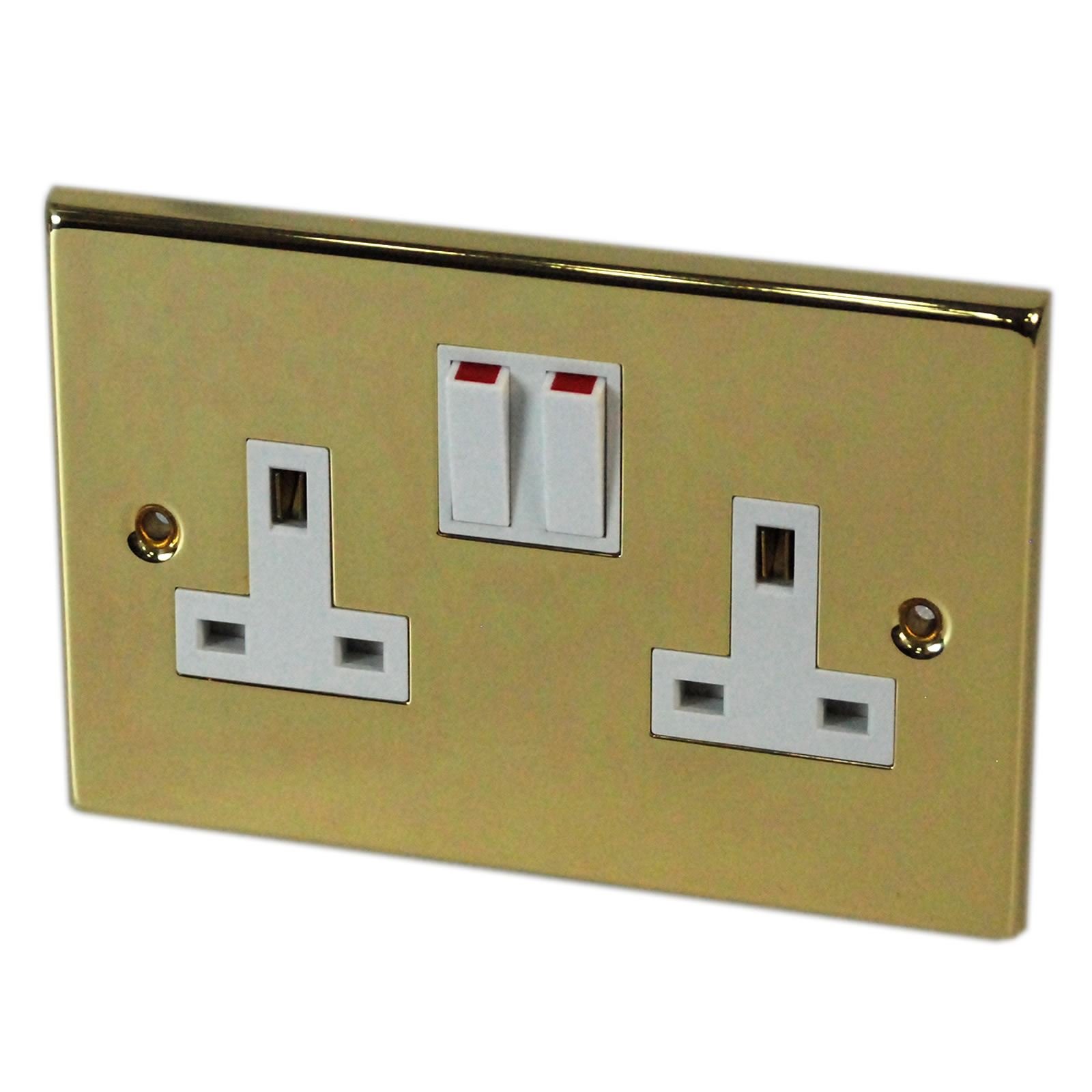 Buy Crabtree Wall Socket 2 Gang - Polished Mirror Brass Flat White ...