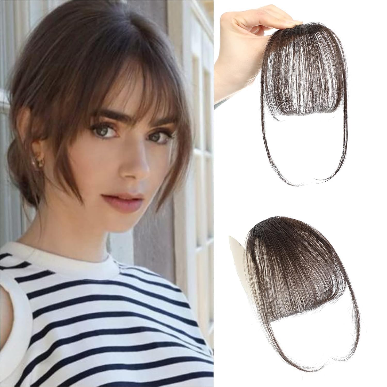Clip In Bangs 100% Human Hair Wispy Bangs Hair Clip Dark Brown with ...