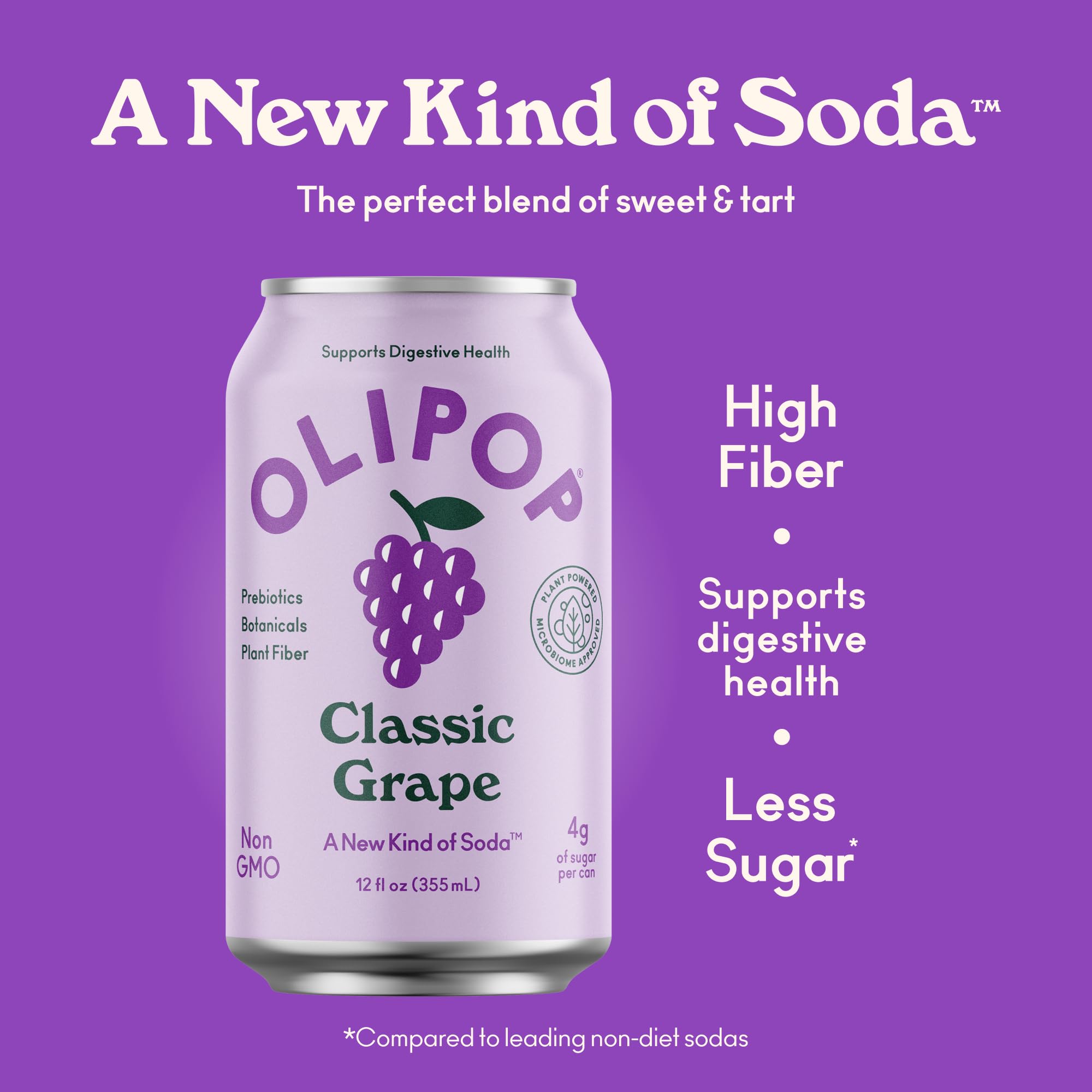 OLIPOP Prebiotic Soda Pop, Classic Grape, A New Kind Of Soda Packed With Prebiotics, Fiber, And ...