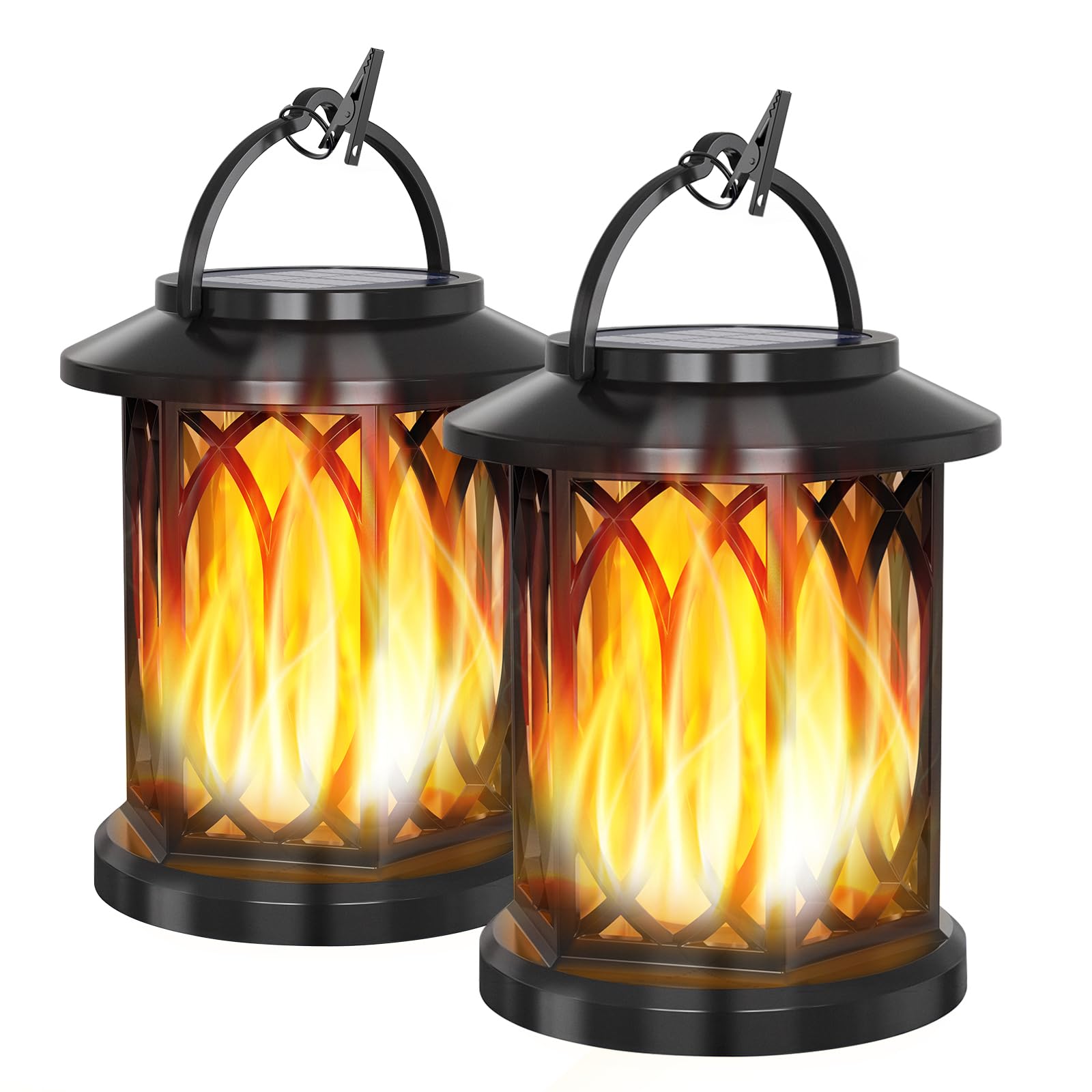 Yuyotrre Solar Lanterns - Waterproof, Flickering Flame Outdoor Lanterns ...
