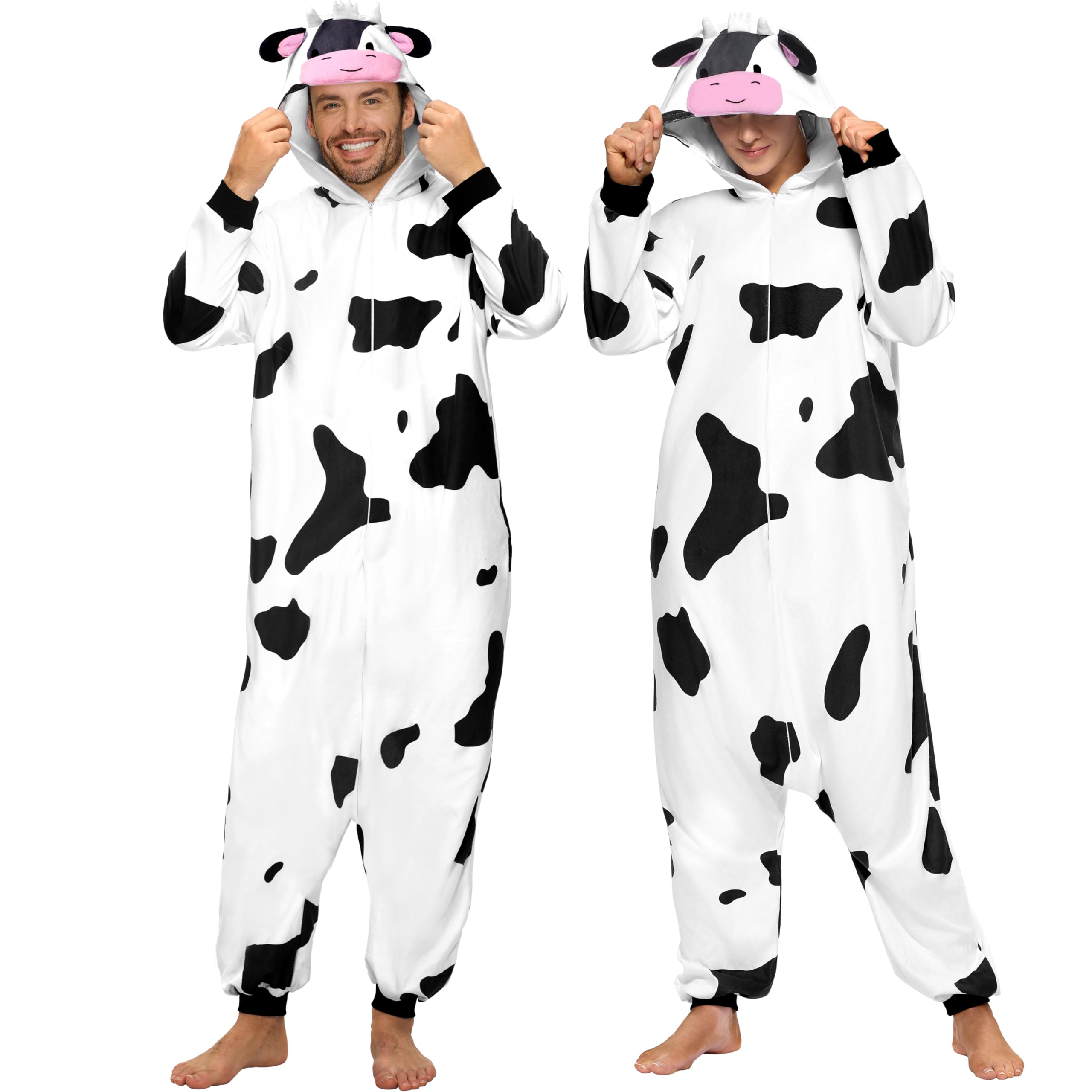 Spooktacular Creations Adults Unisex Pajama, Cow Hooded Jumpsuit ...