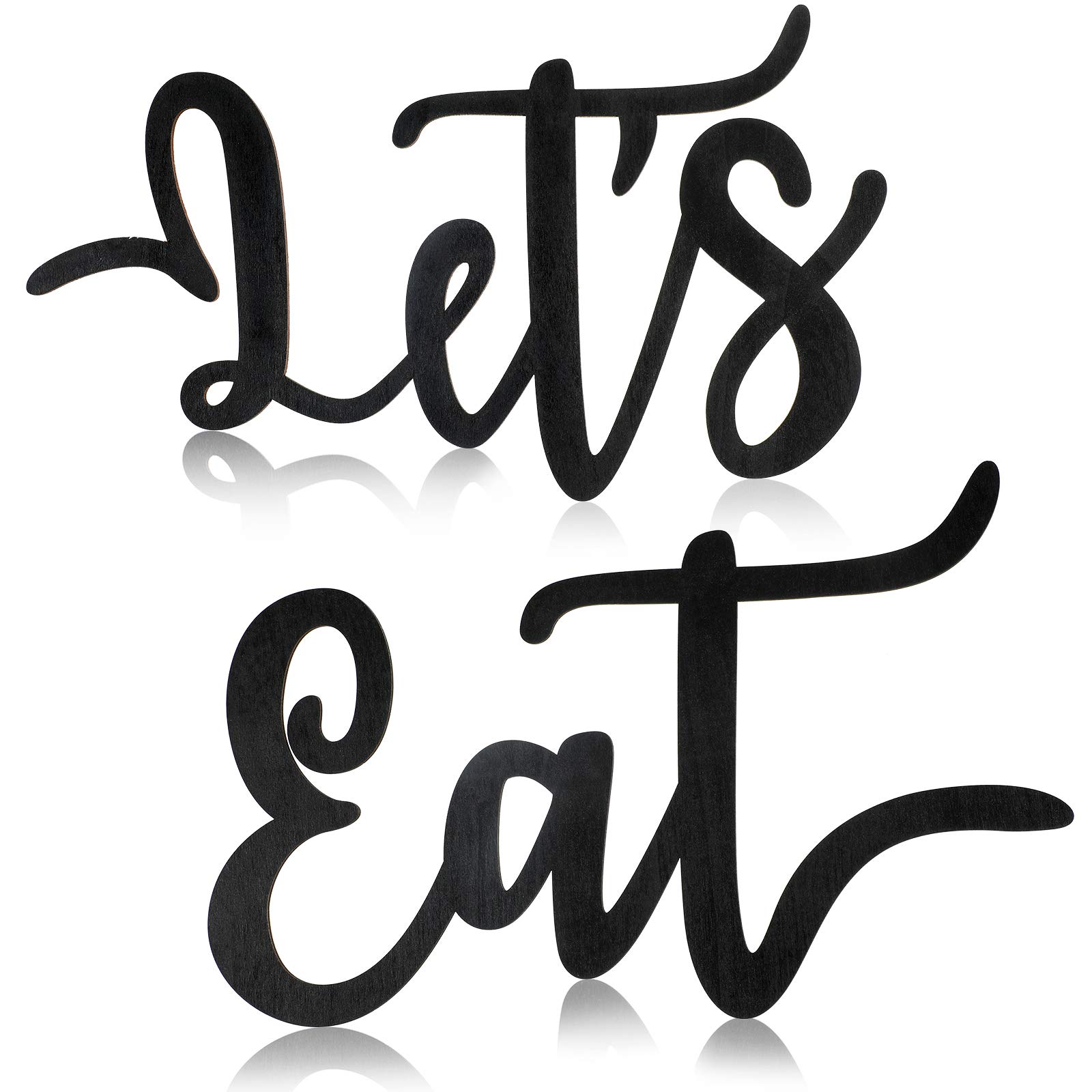 Jetec 2 Pieces Let's Eat Sign Wooden Kitchen Wall Decor Rustic Cutout ...