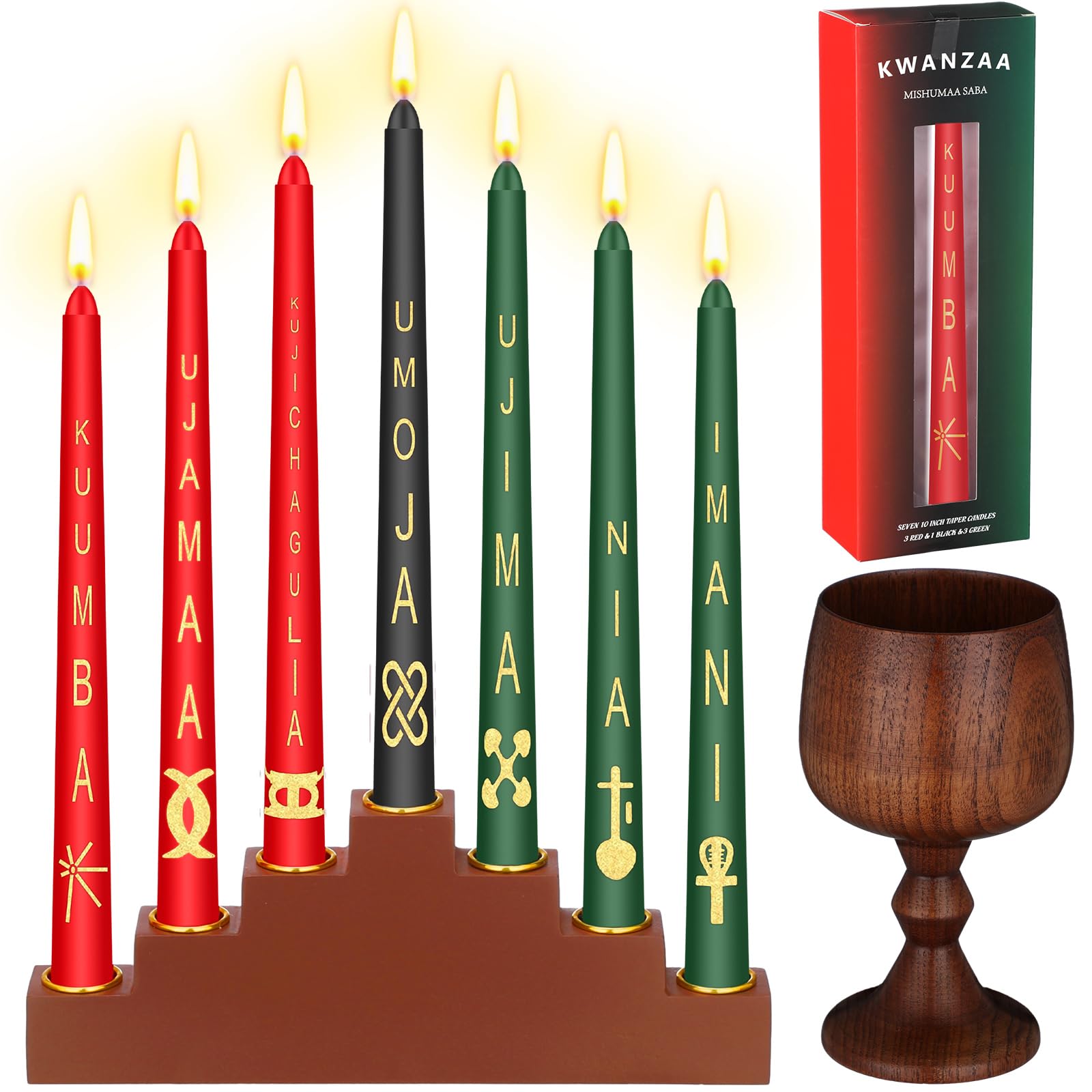 Ziliny Kwanzaa Kinara Set, 7 Pcs Kwanzaa Principles Taper Candles with ...
