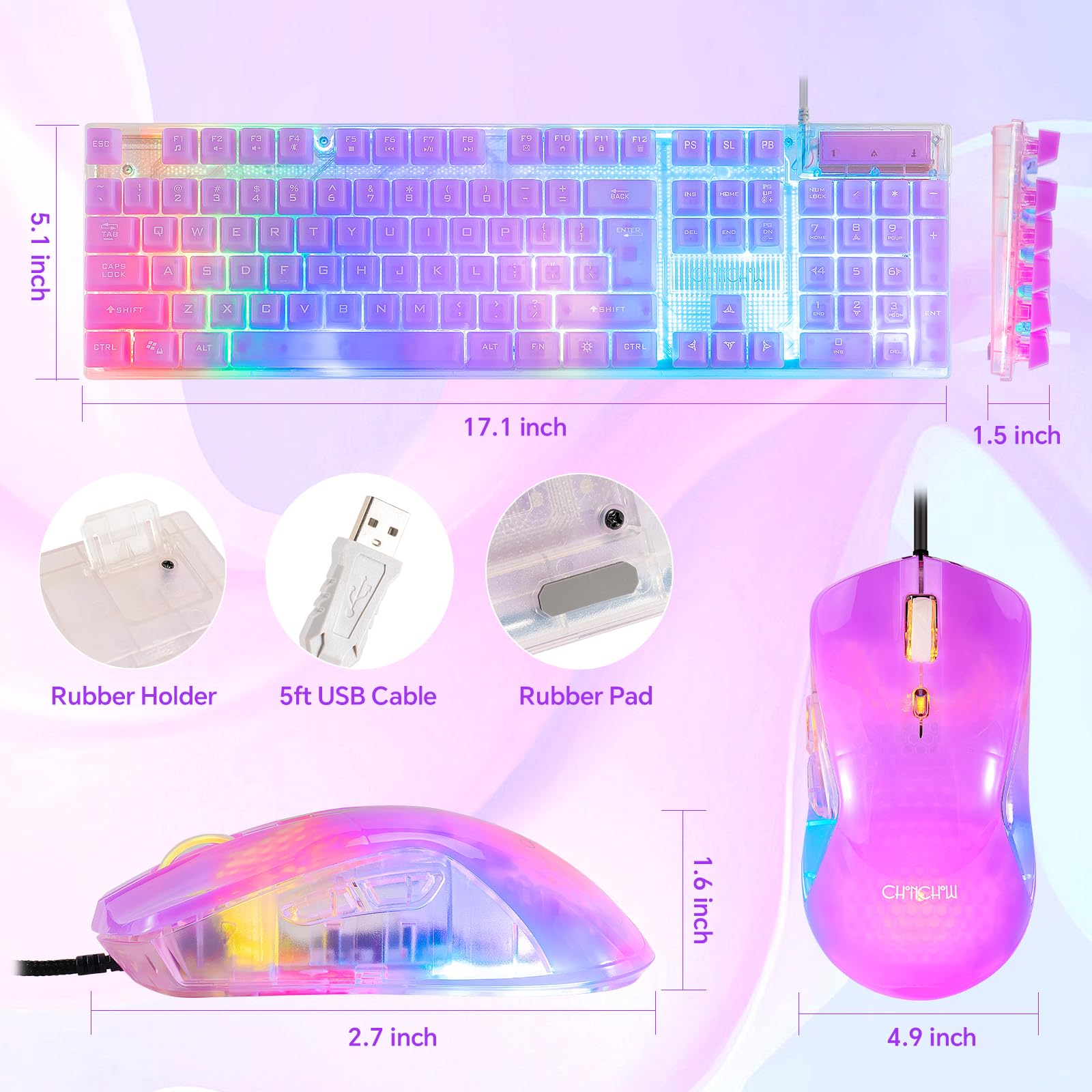 Mua CHONCHOW RGB Gaming Keyboard and Mouse Combo,USB Wired Custom Clear ...