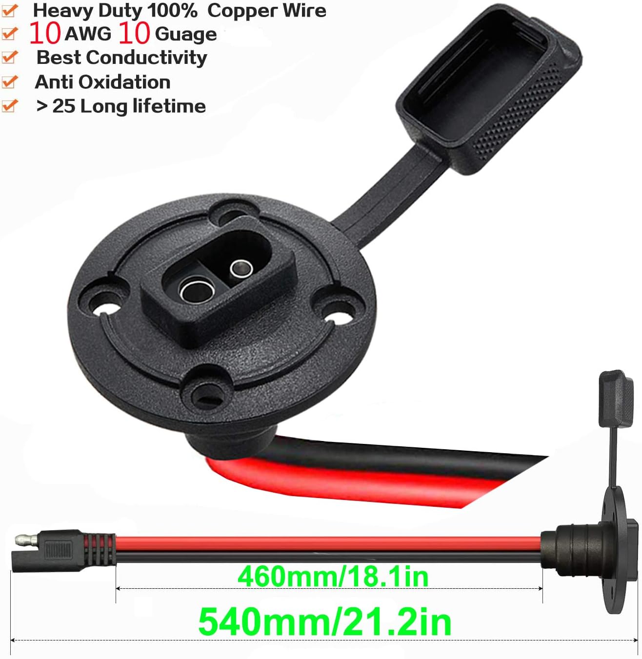 donjon Solar Weatherproof SAE Socket Sidewall Port, 10AWG SAE Power ...