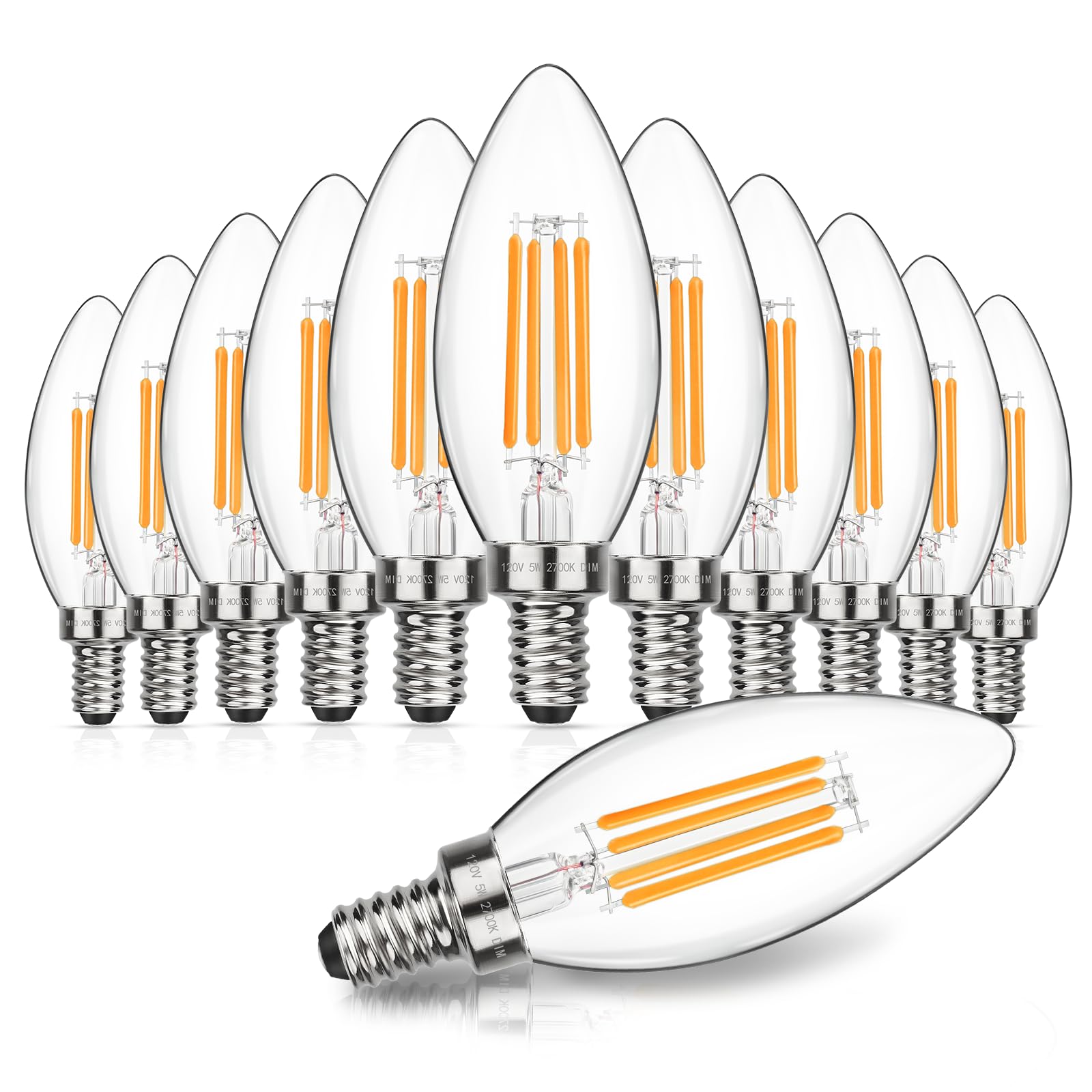 MAXvolador Dimmable E12 LED Candelabra Bulbs 60W Equivalent, Warm White 2700K, 600LM Chandelier ...