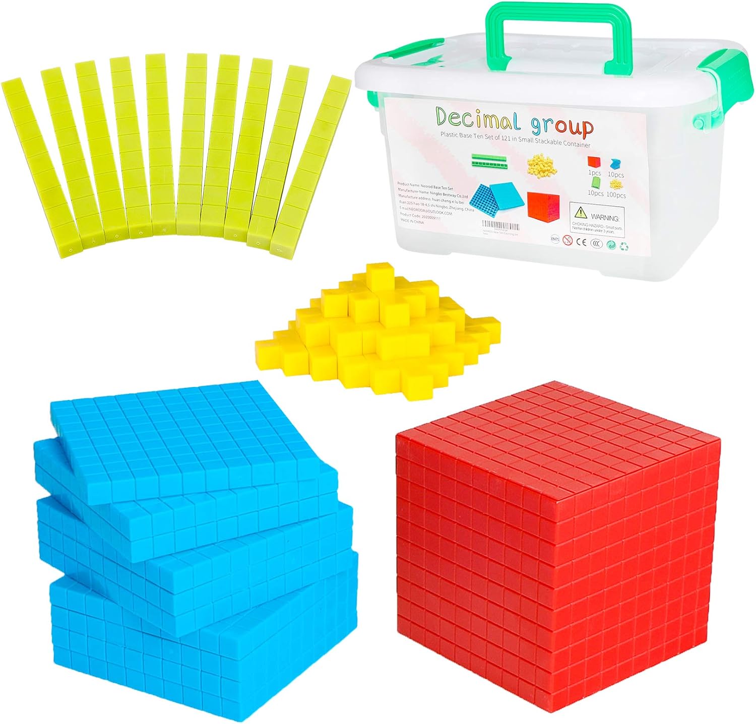 121 PCS Base Ten Blocks for Math Manipulatives Plastic Differentiated ...