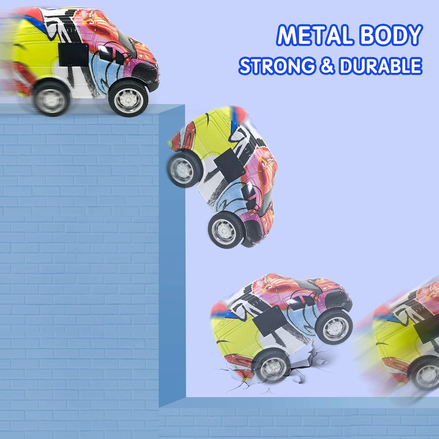 Pull Back Cars for Kids, 8pcs Graffiti Alloy Metal Friction Toy Die ...