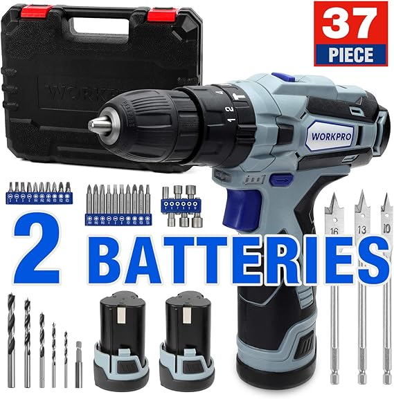WORKPRO 12V Cordless Drill Driver Kit, Combi Drill with 2 Li-Ion ...