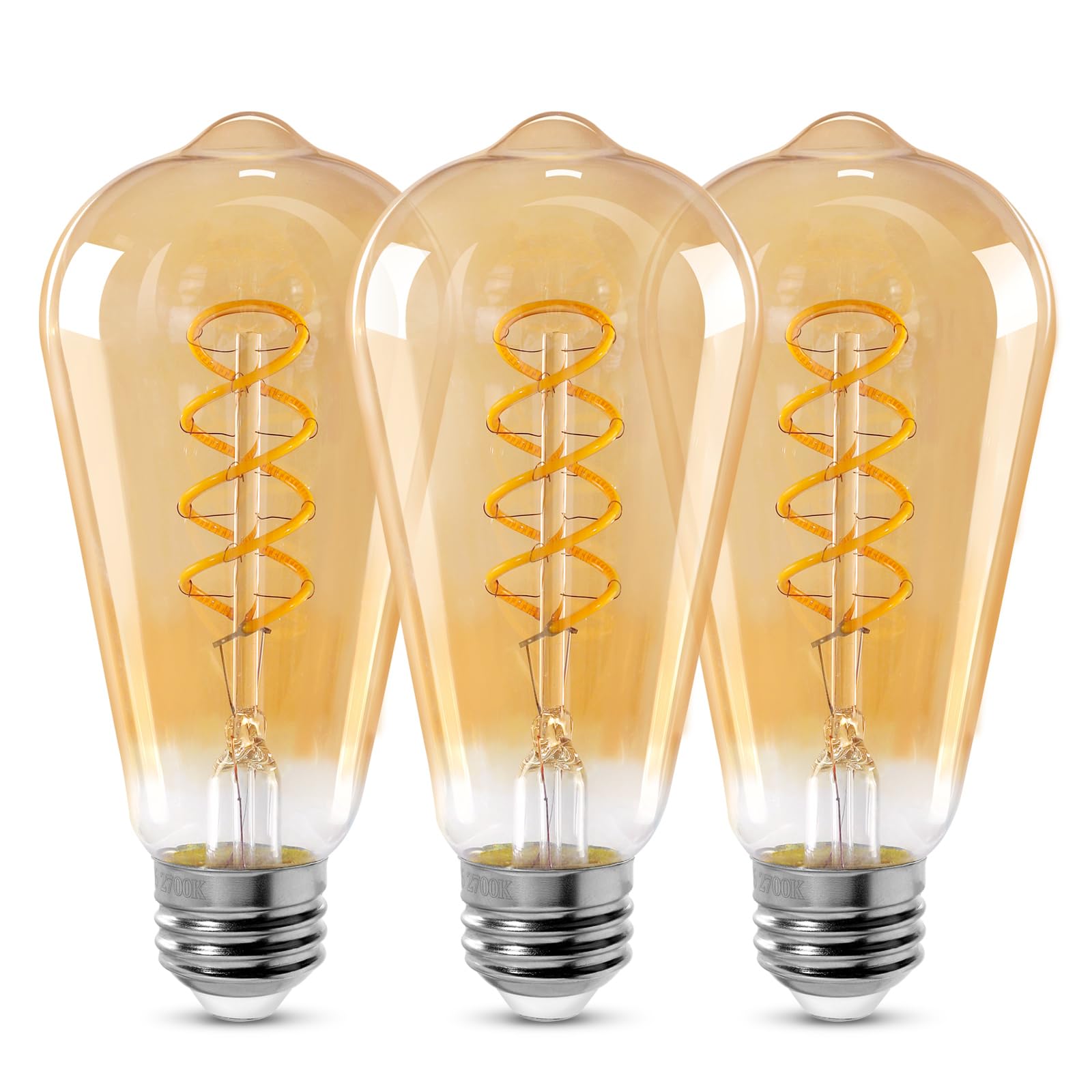 Decoaui ST64 LED E26 Vintage Edison Light Bulbs, Amber Glass, Dimmable ...