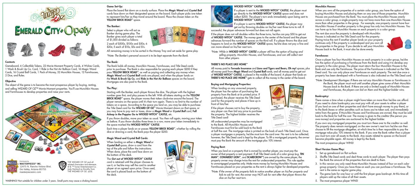 MasterPieces Opoly Board Games - The Wizard of Oz Emerald City Opoly ...