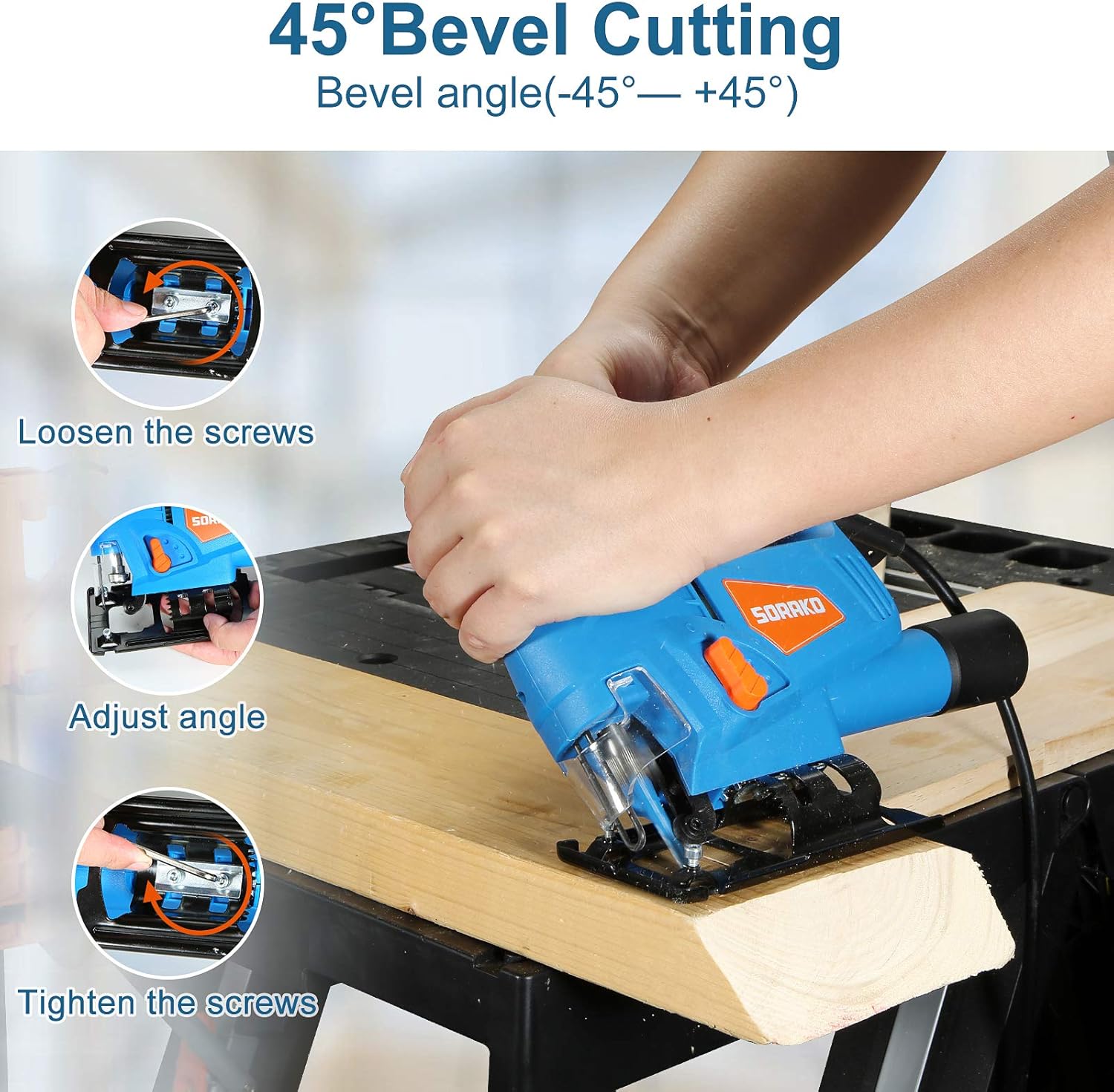 Jigsaw Tool, SORAKO 600W Electric Jigsaw, 800-3000SPM Cutting in Wood ...