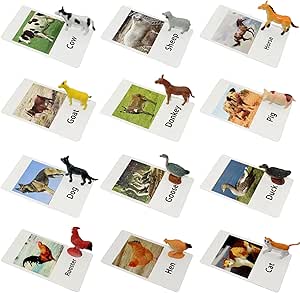 Amazon.com: Farm Animal Toys with Flash Cards - 12 Sets of Realistic ...
