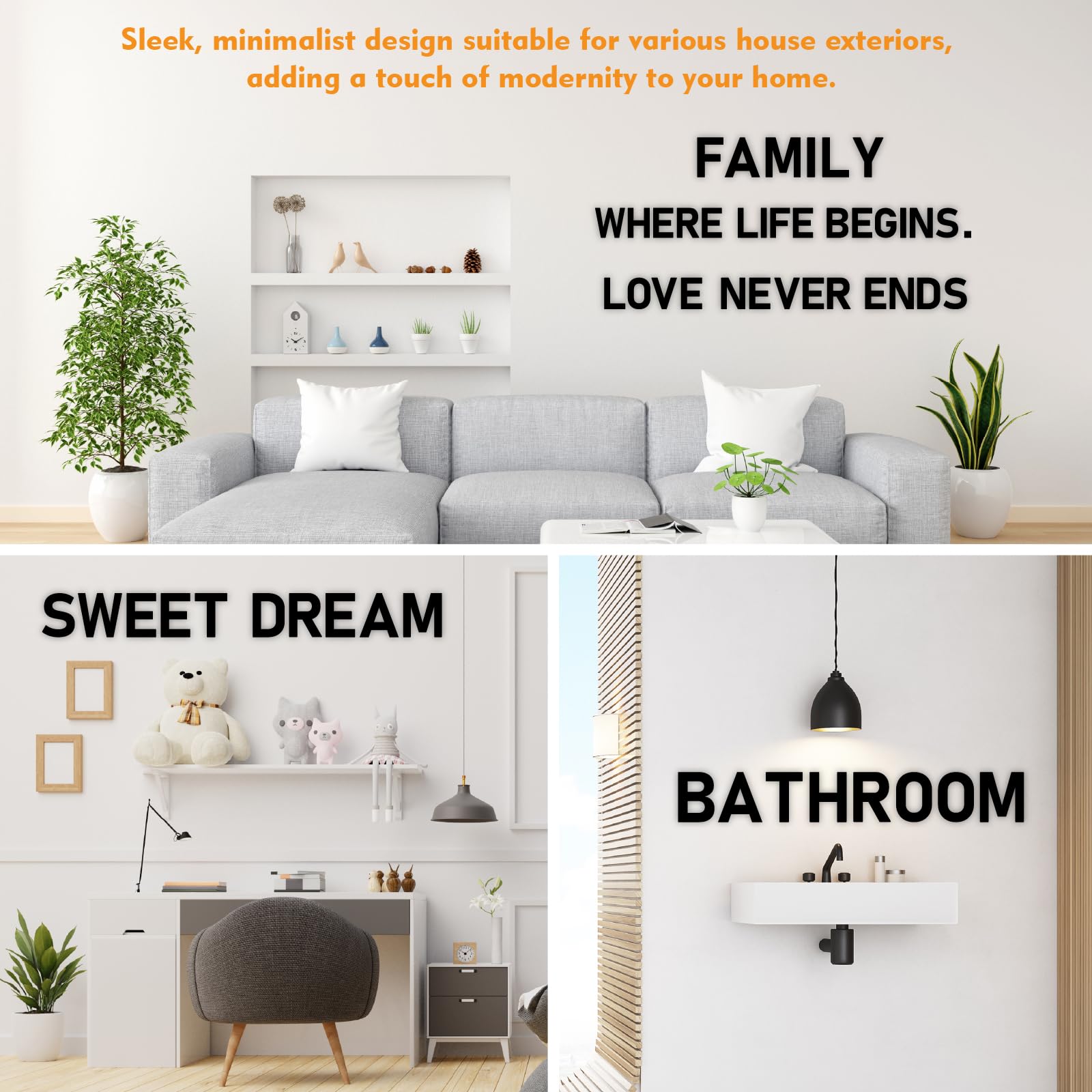 4 Inch Self Adhesive House Numbers, Black Acrylic House Address Letters ...