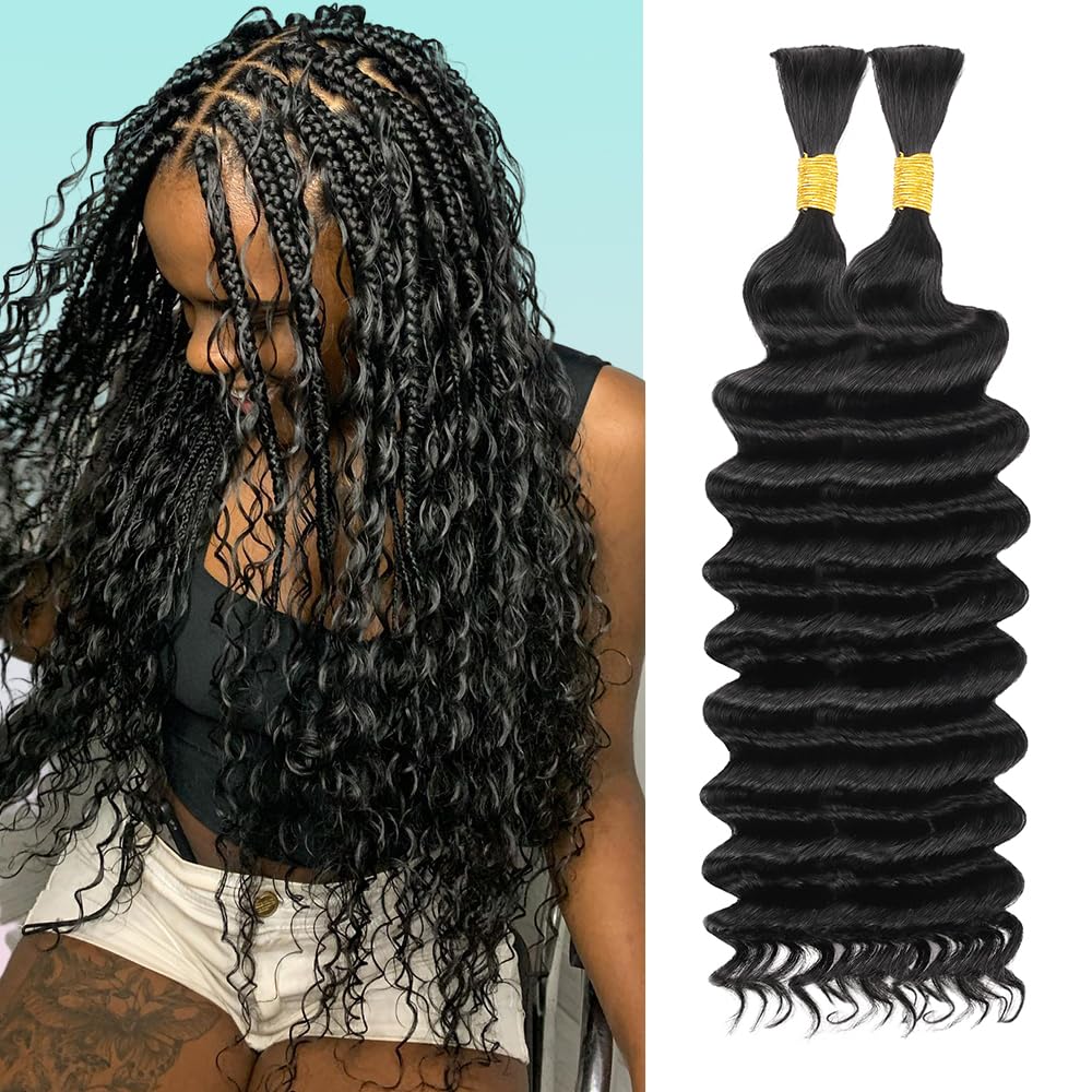 Human Braiding Hair 16 Inch Deep Wave Bulk Human Hair for Braiding No ...