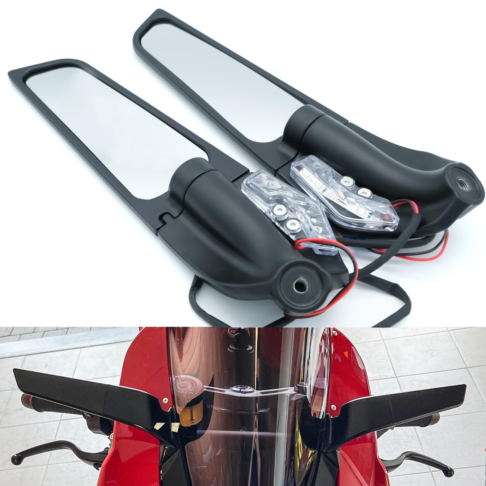 Mua Goevian Motorcycle Rear View Mirror With LED Light Compatible with ...