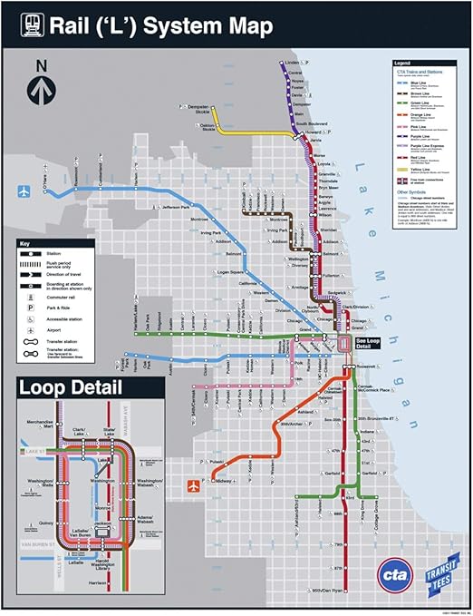 Amazon.com: Transit Tees CTA Rail System Map Poster - Chicago Gift ...
