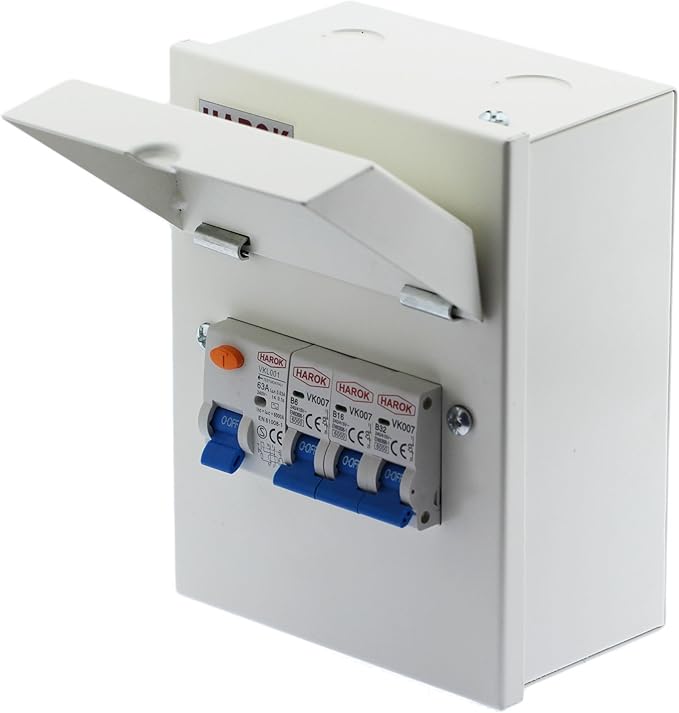 Metal Garage Consumer Unit 63A RCD, 6A, 16A, 32A MCB Amendment 3 ...