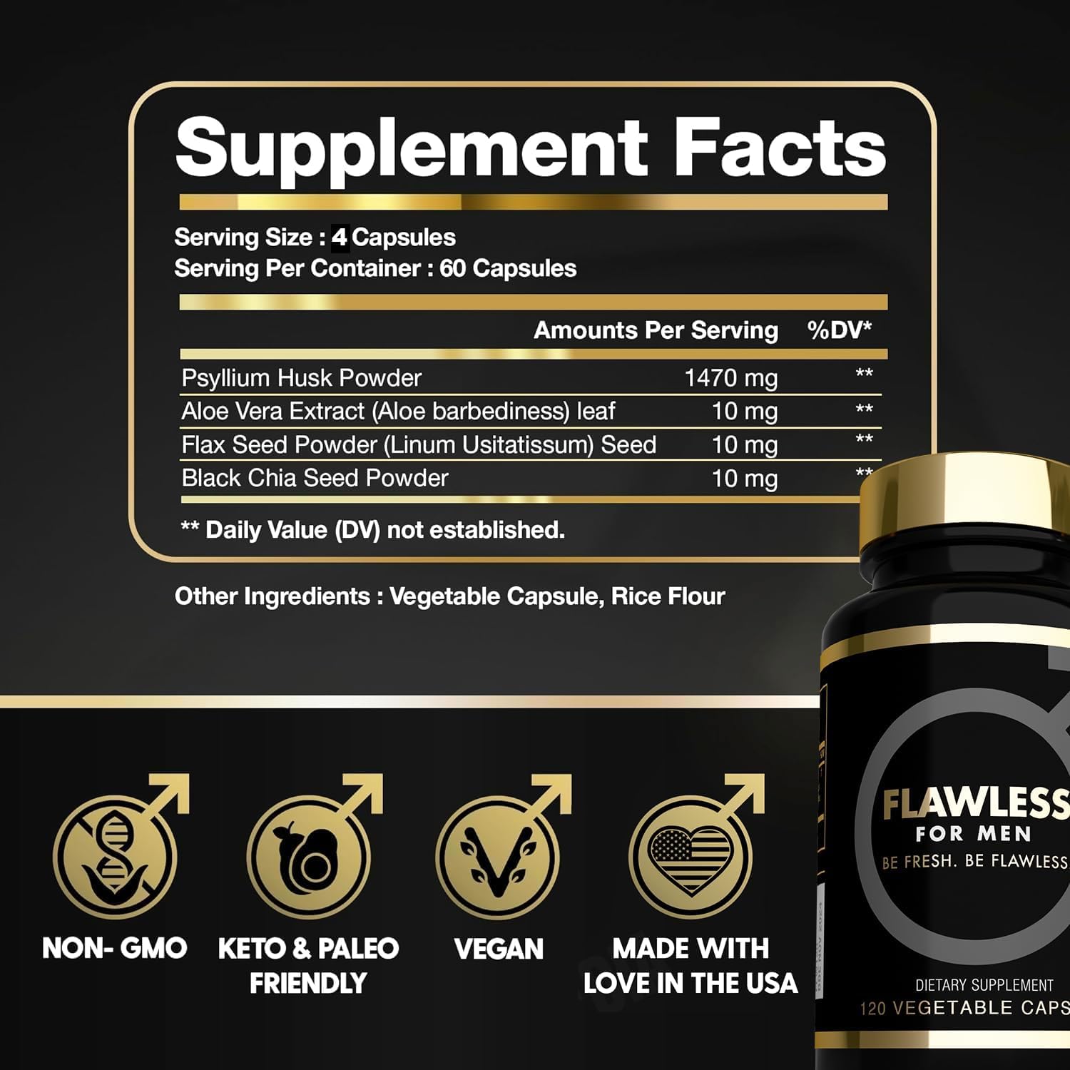 Mua FLAWLESS FOR MEN FIBRE SUPPLEMENT 120 Capsules 1470mg Psyllium Husk ...