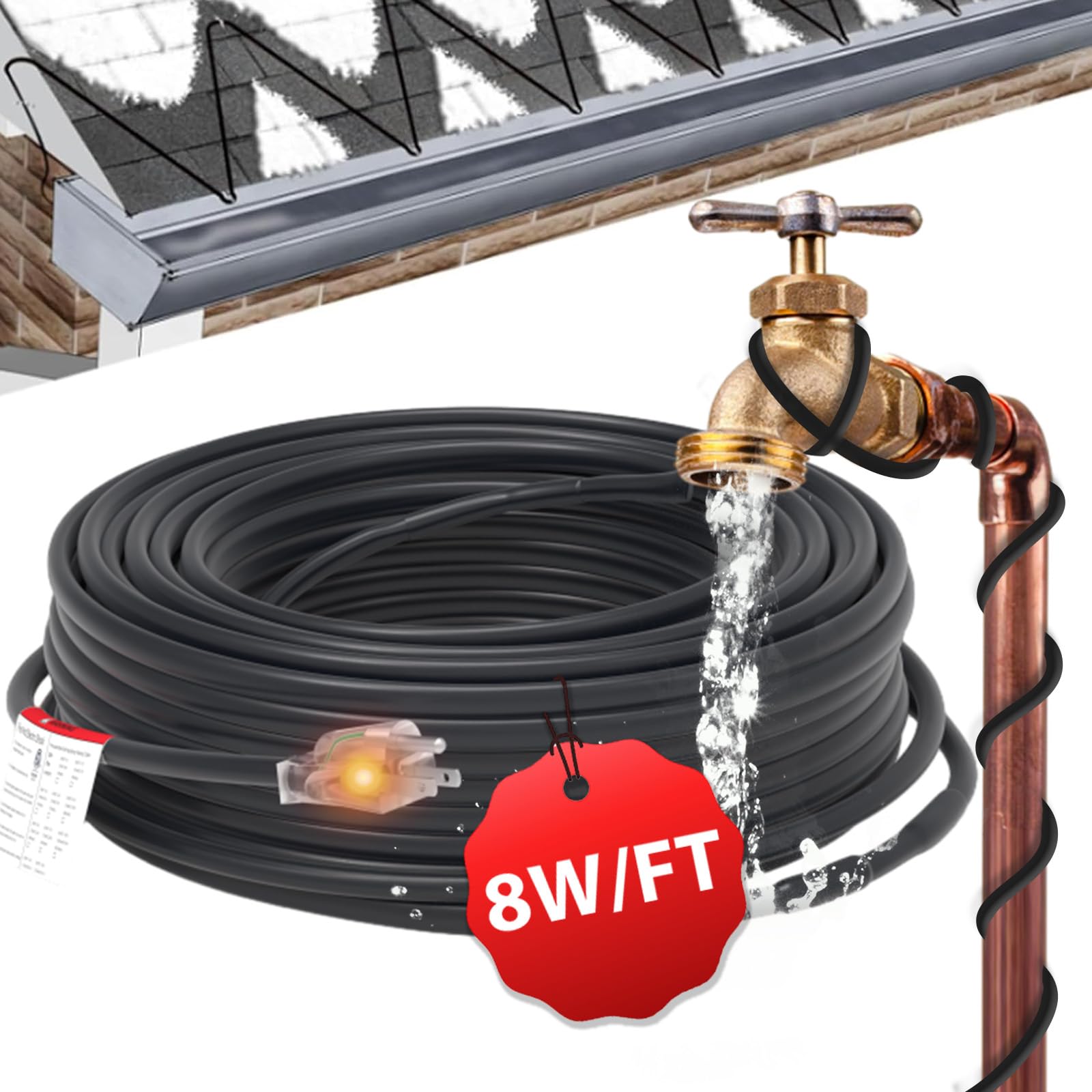 HEATIT 8JHSF1 36ft Heat Cables for Roofs and Gutters for Pipe Freeze ...