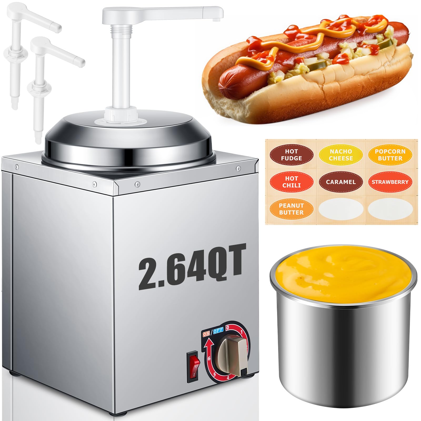 LOYIM Nacho Cheese Dispenser with 2 Pcs Pump 2.64 Qt Stainless Steel ...