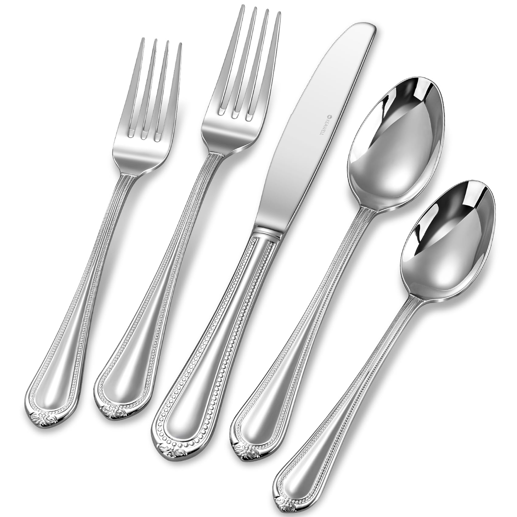 KEAWELL Pearl Edge Premium 65-Piece Refined Bead Silverware Set, 18/10 ...